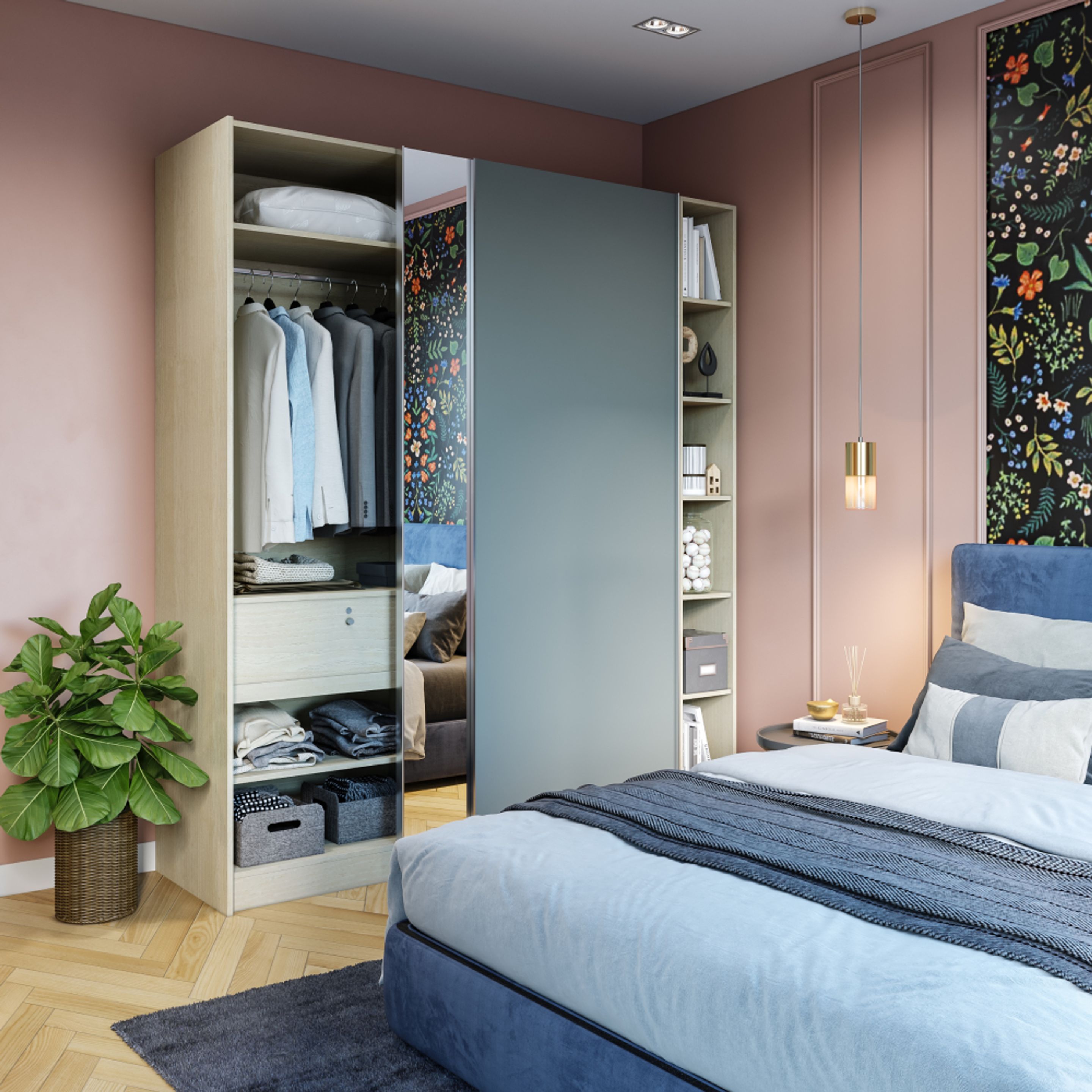 2-Door Silver Frost And Wood Contemporary Sliding Wardrobe Design With ...