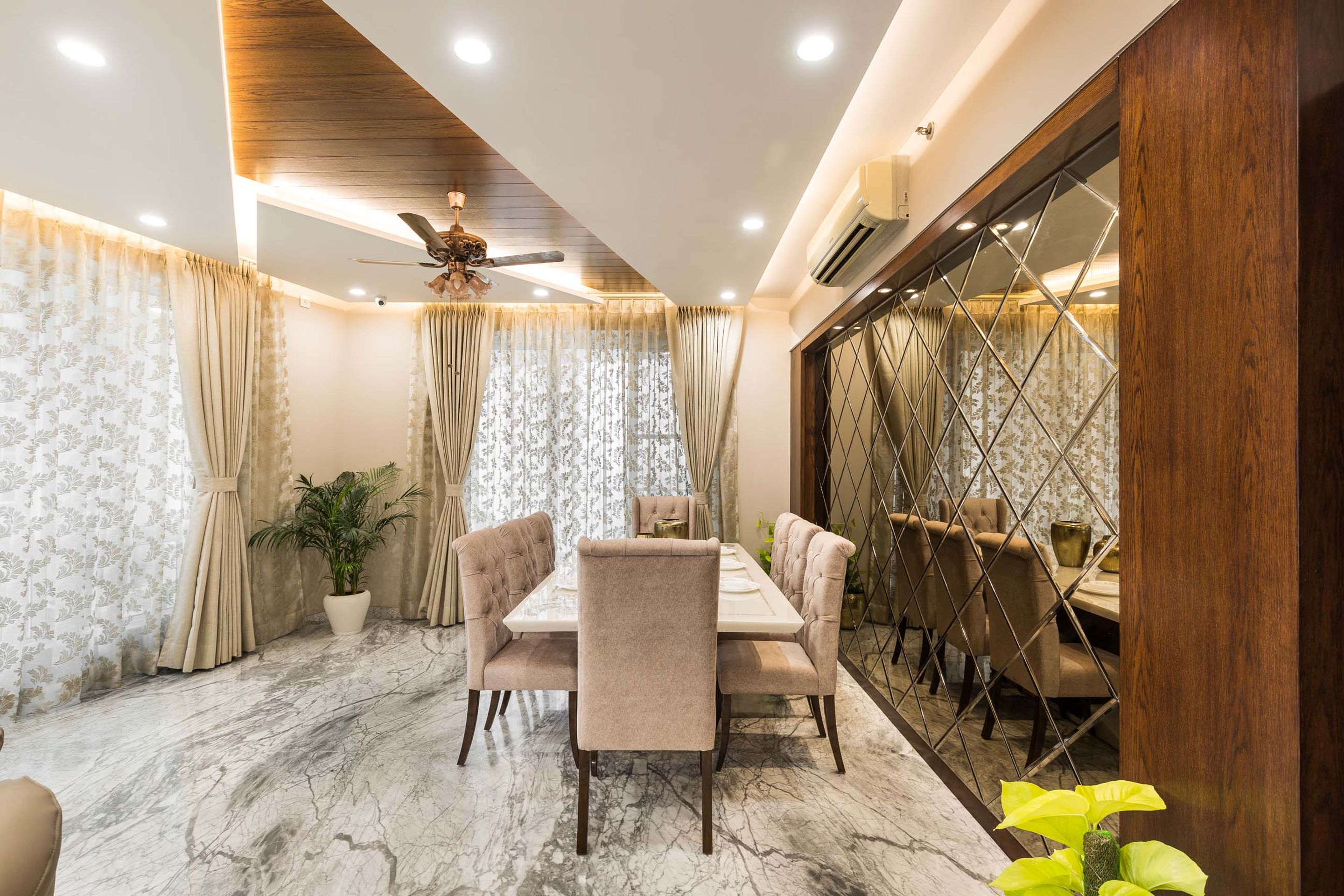 Geometric False Ceiling Design Made With Wood And POP | Livspace