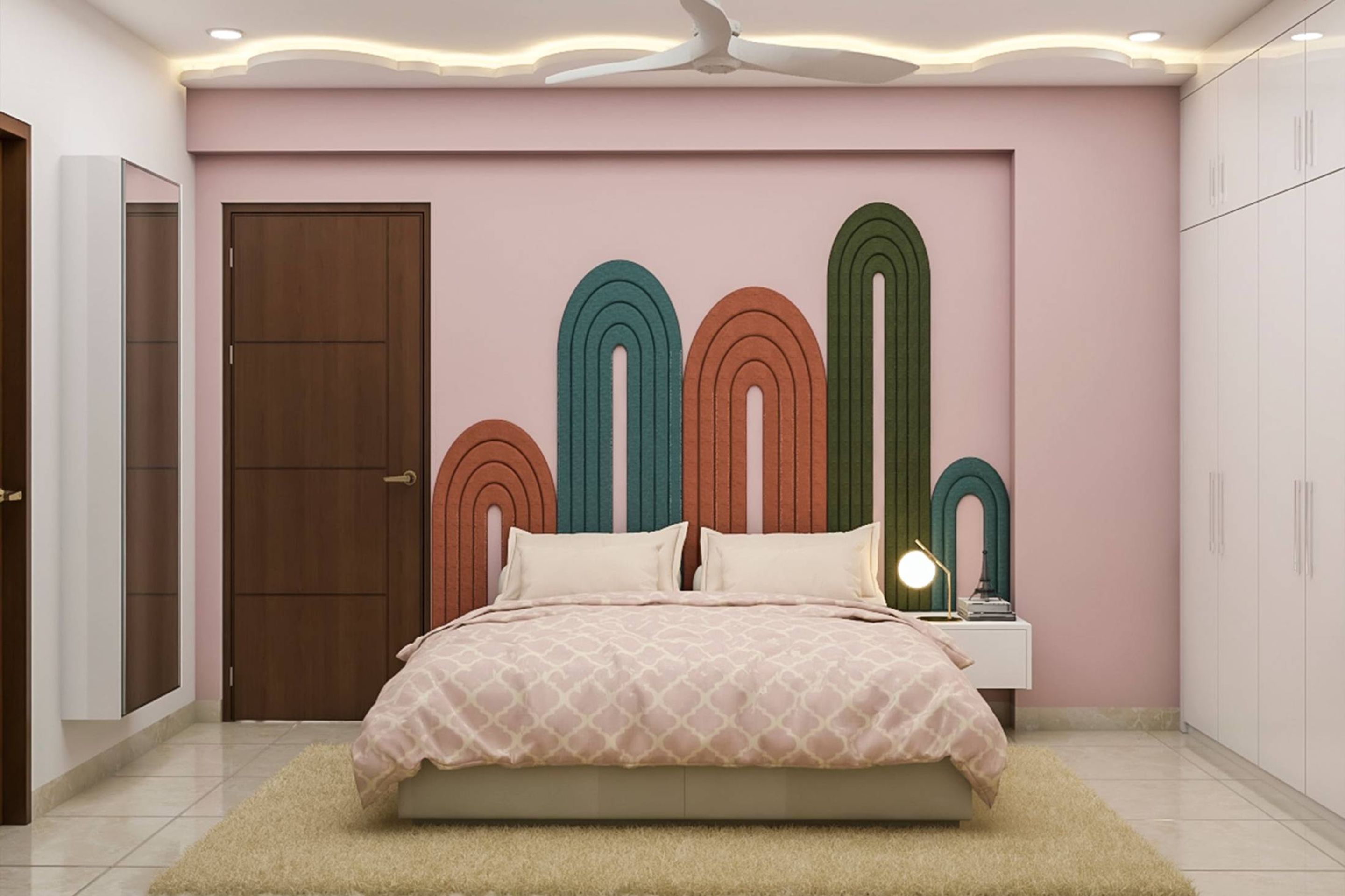 Pink And White Kids Room Design For Girls With Cloud POP Ceiling ...