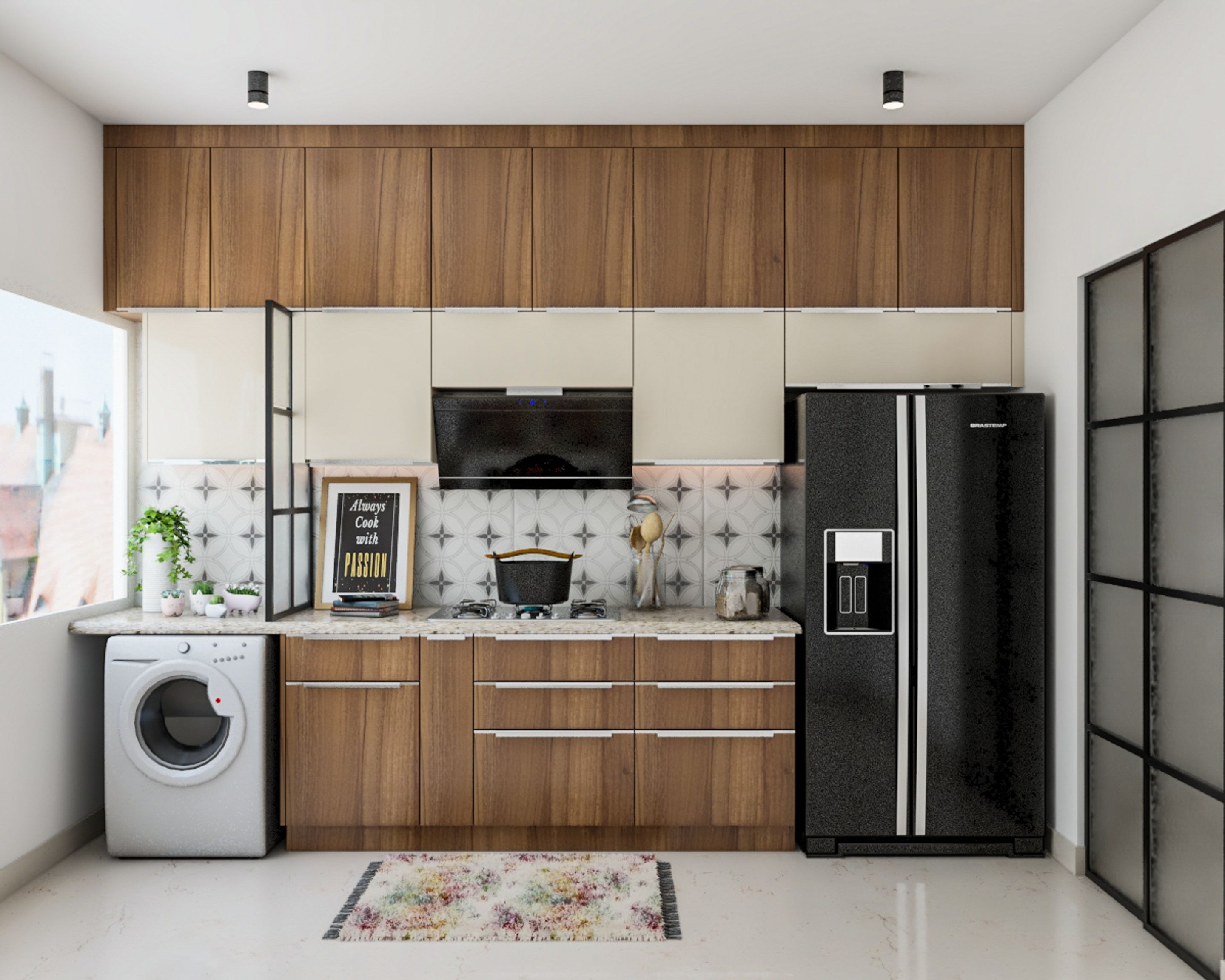 Straight Kitchen Design With Profile Lights | Livspace