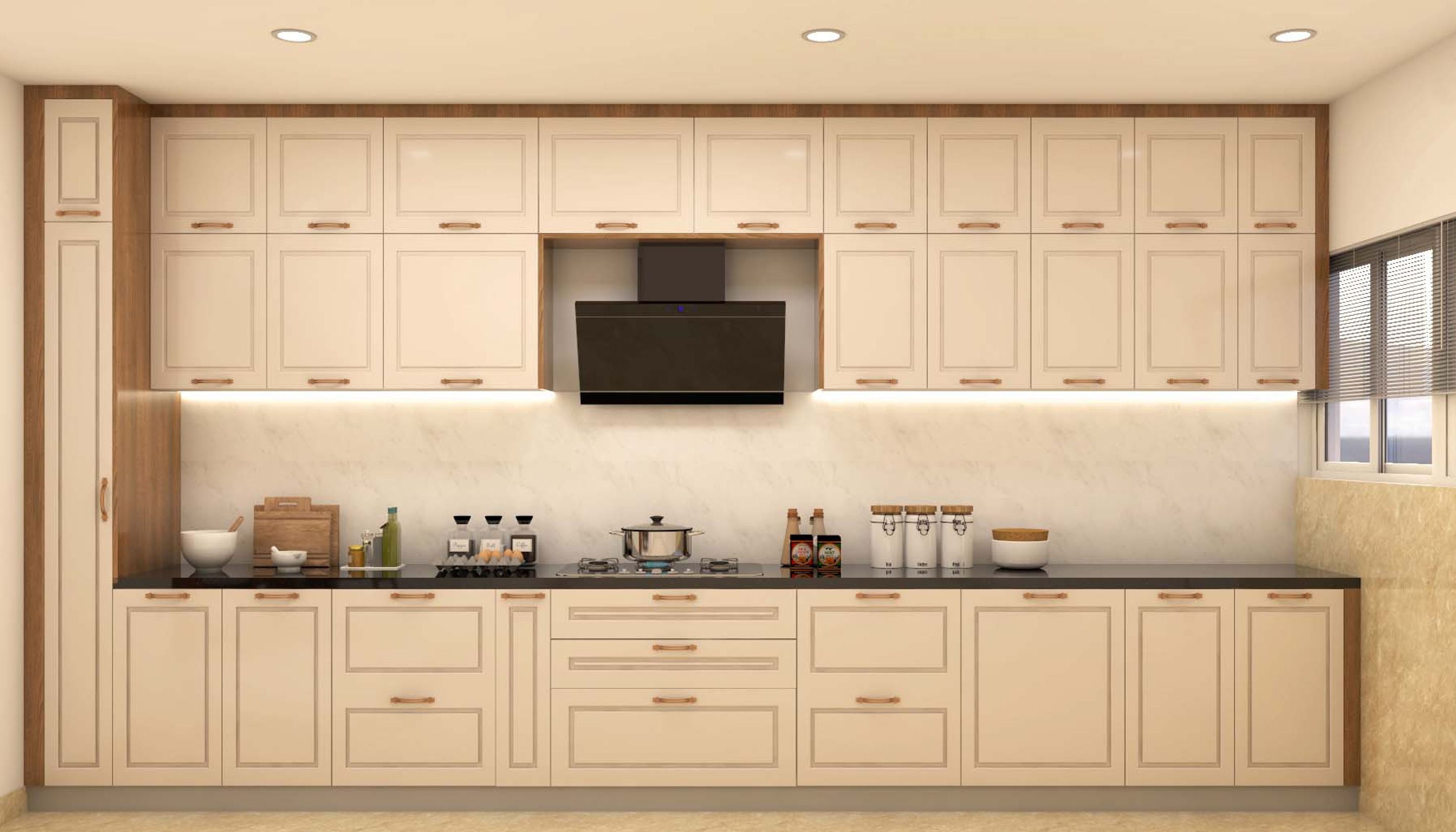 Spacious Beige Modular Parallel Kitchen Design | Livspace