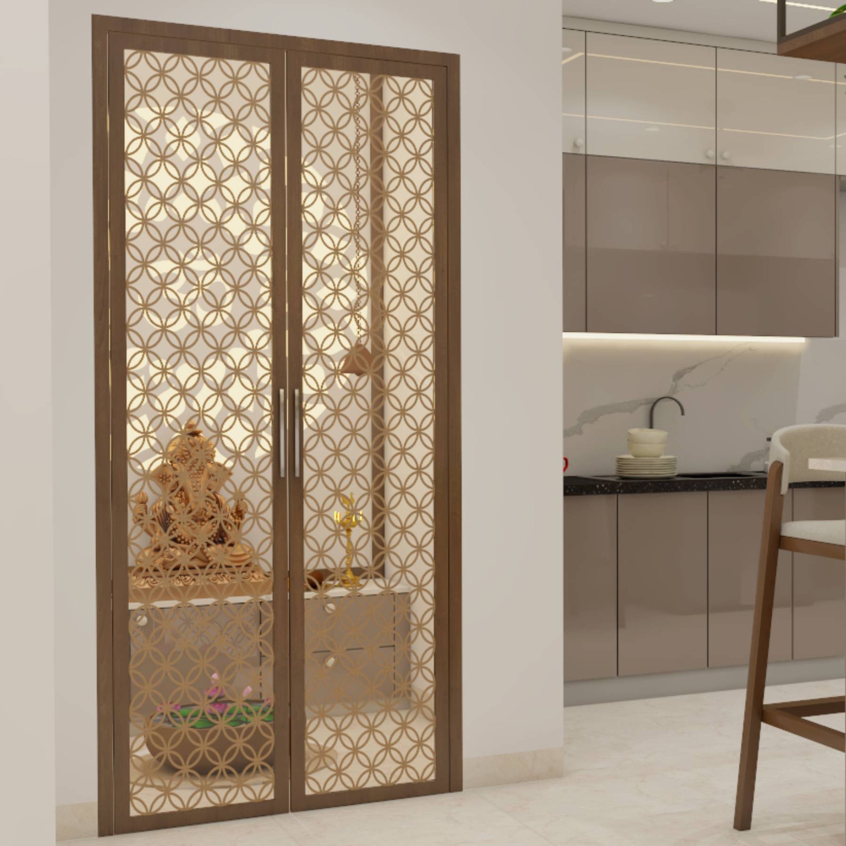 Compact Pooja Room Design With A Marble Countertop | Livspace