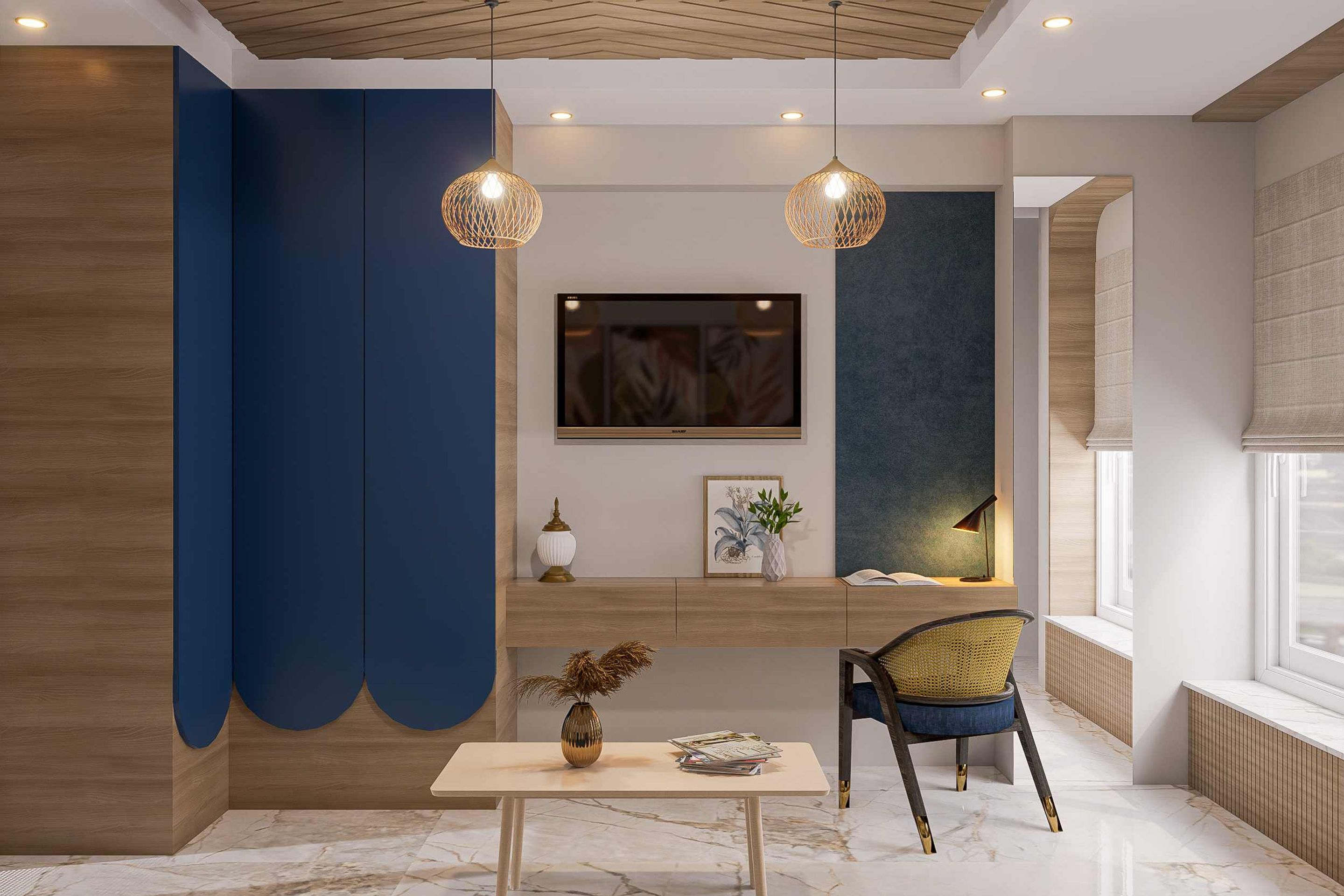 Blue And Brown TV Cabinet Design | Livspace