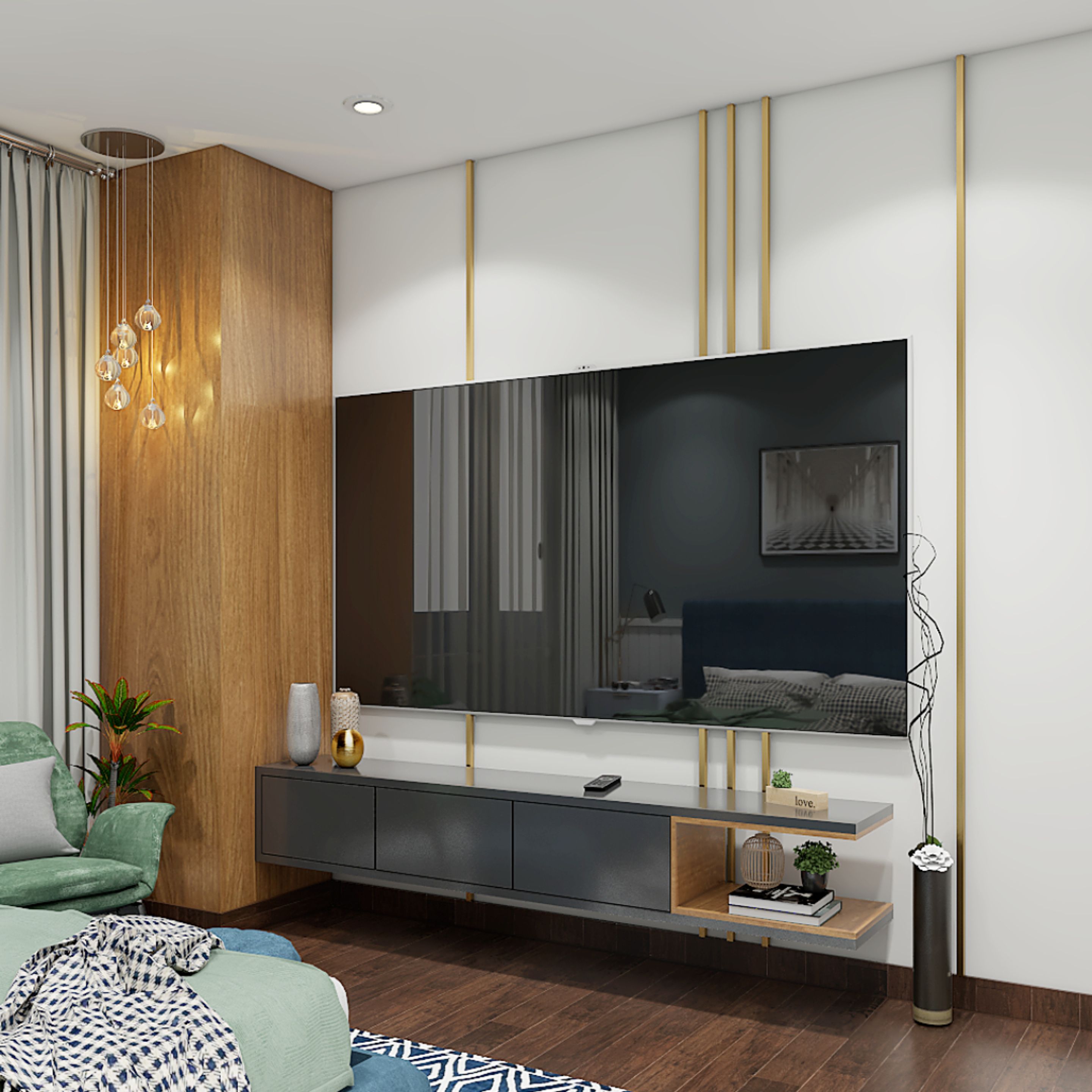 Compact TV Unit With Open And Closed Storage | Livspace