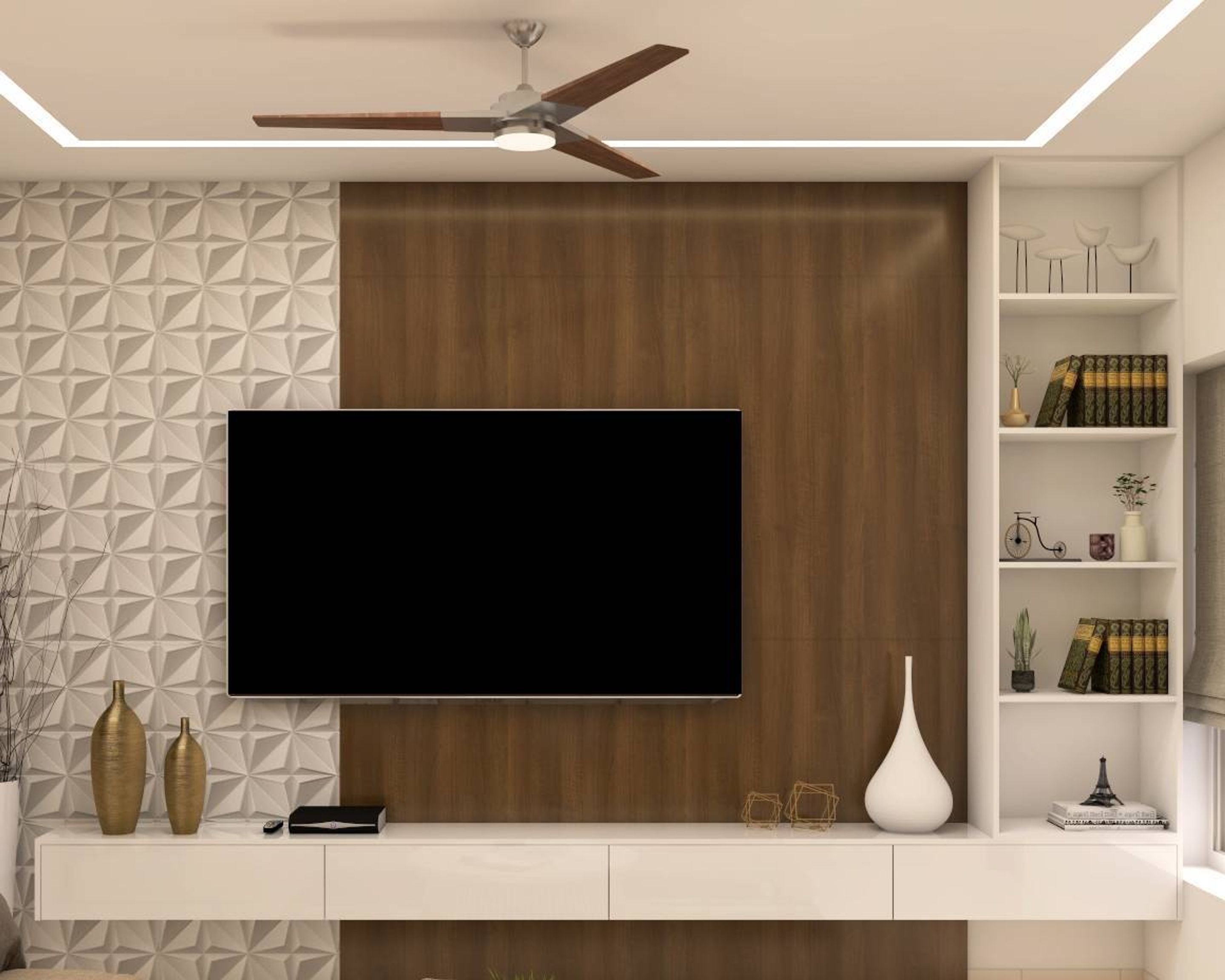 Spacious TV Unit With Open Shelf And Sleek Console | Livspace