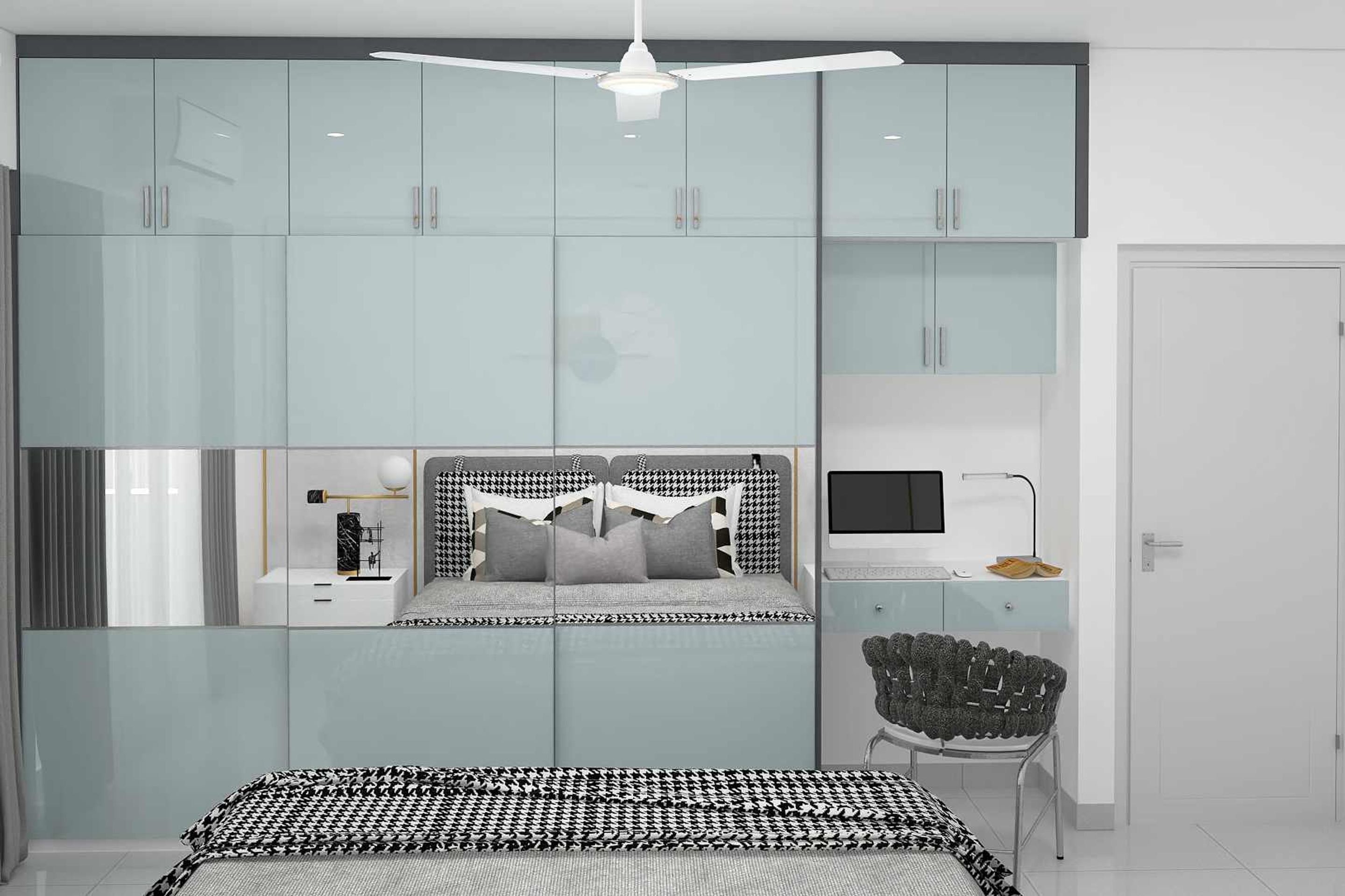 Light Blue Sliding Wardrobe Design | Livspace