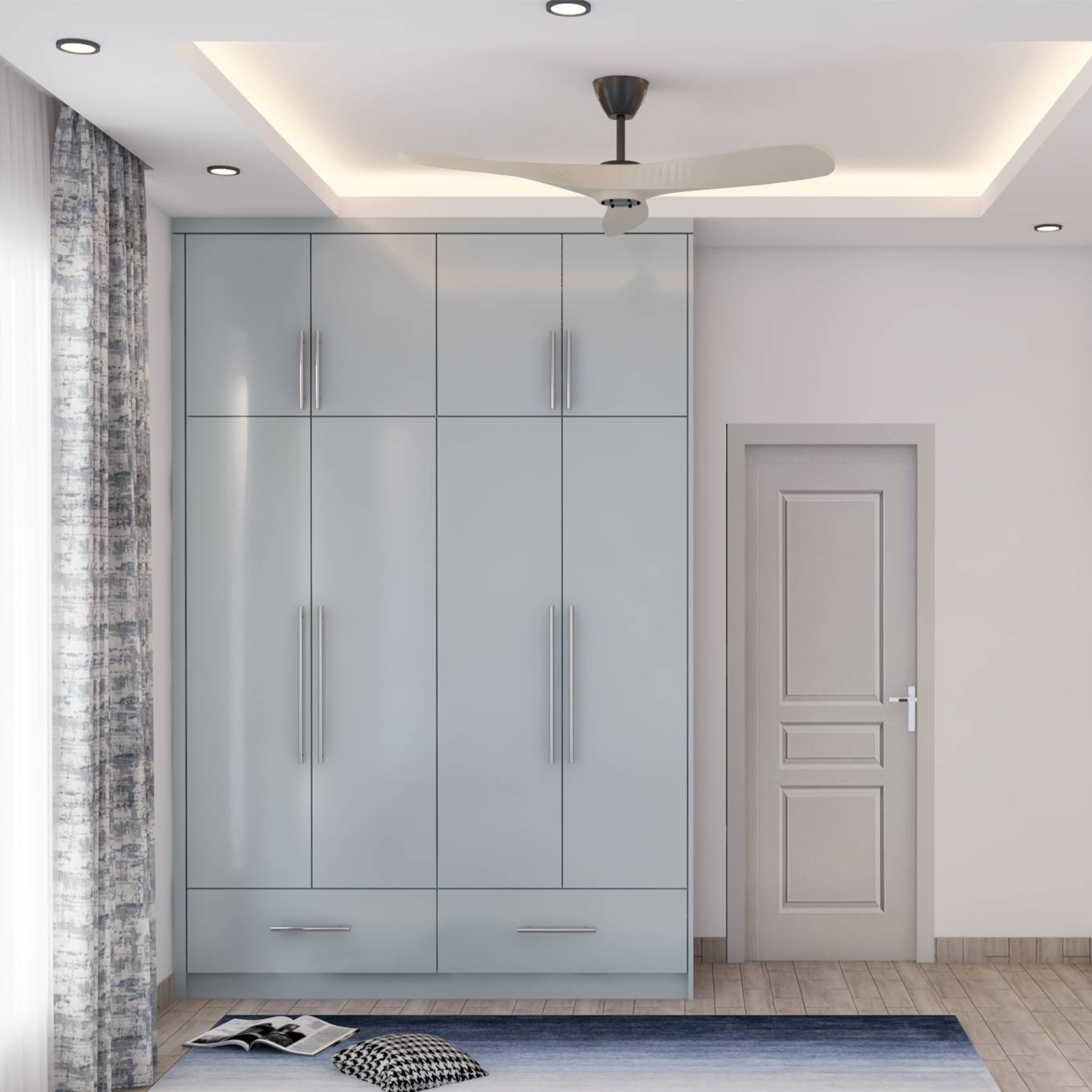 4-Door Wardrobe Design With Glossy Shutters | Livspace