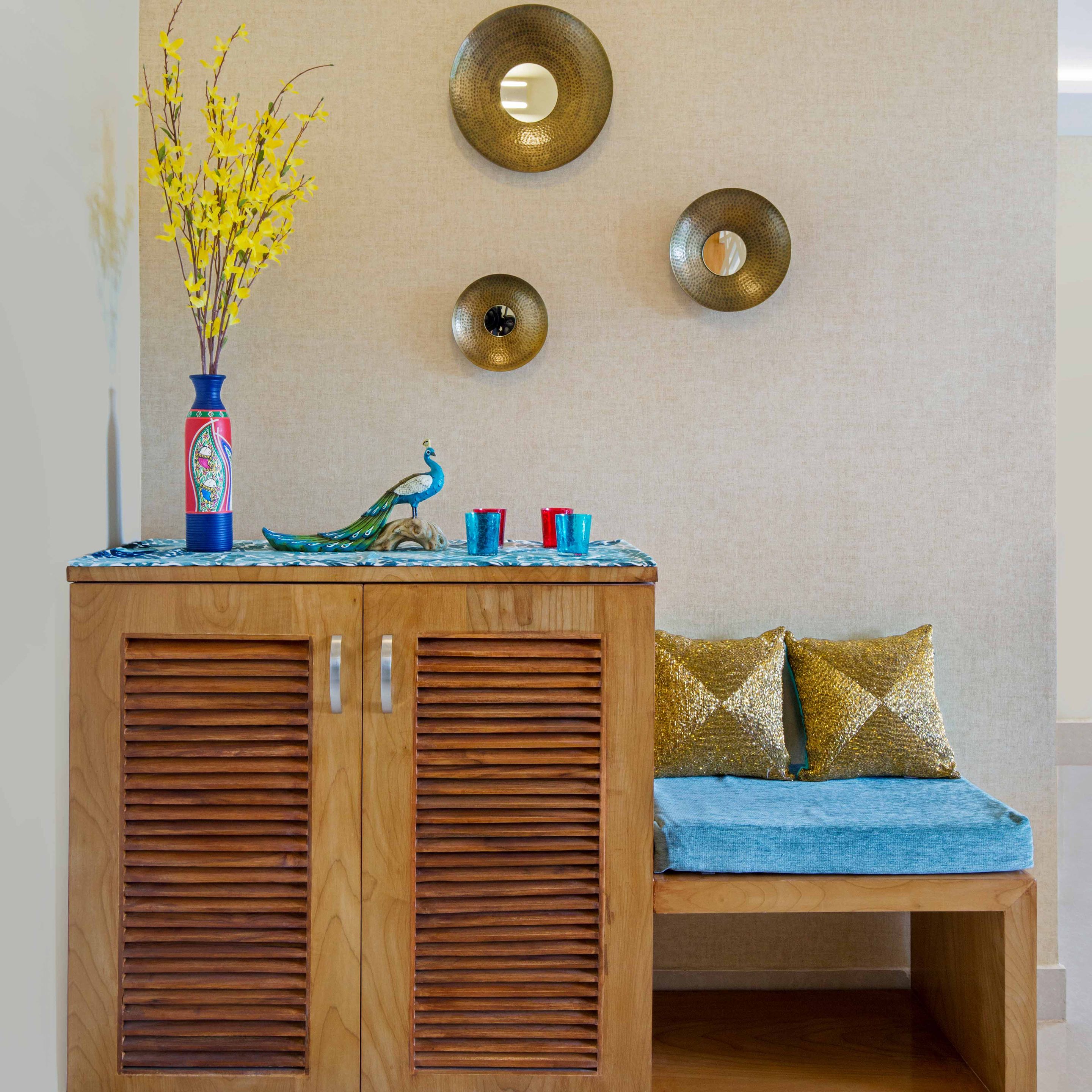 Foyer Design With Floor-Mounted Closed Storage | Livspace