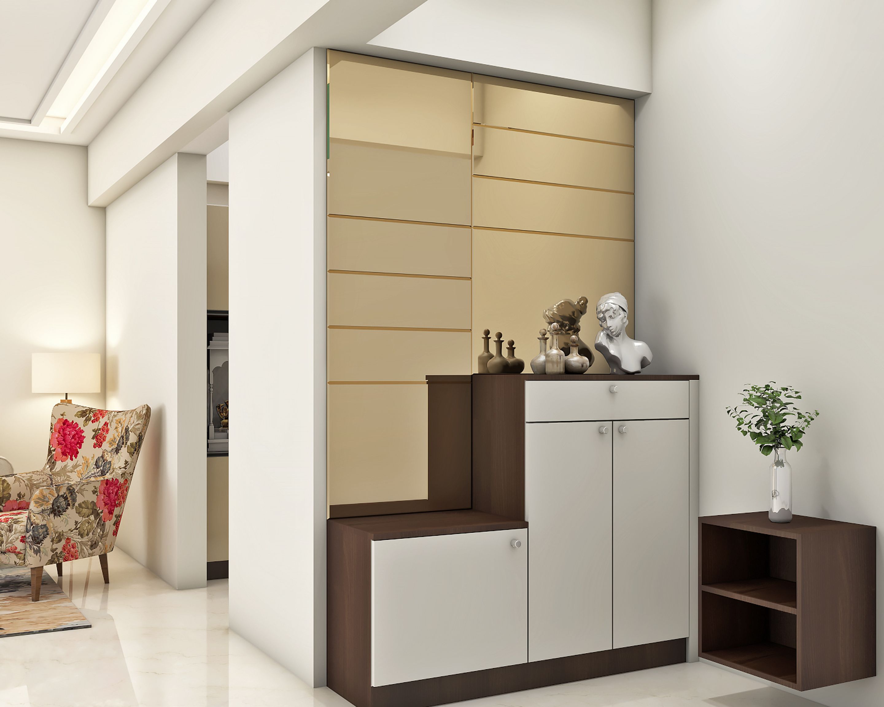 Foyer Design With Mirrored Panels | Livspace