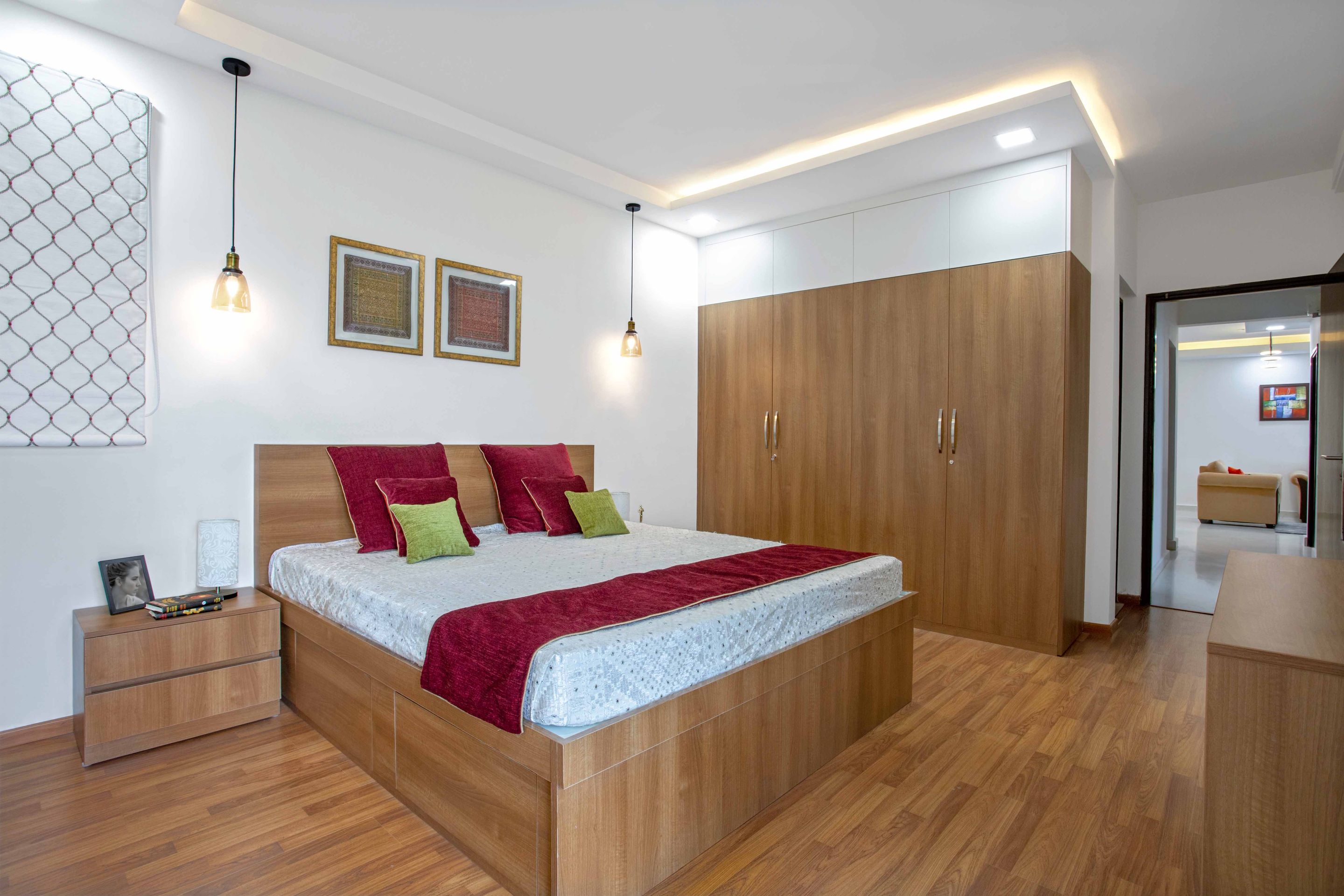 All-Wood Guest Room Design With Swing Wardrobe | Livspace