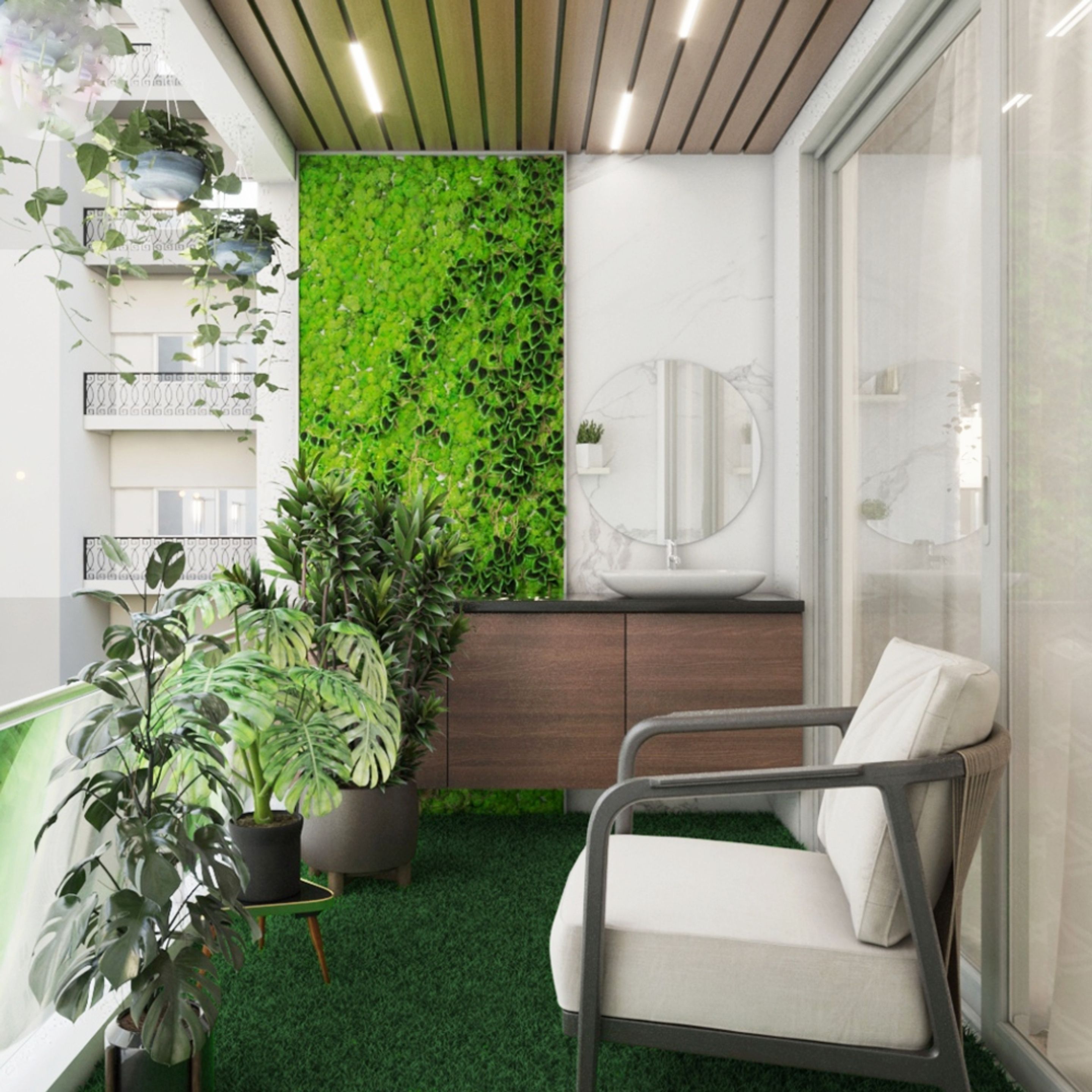 Balcony Design With Marble Tile Wall | Livspace