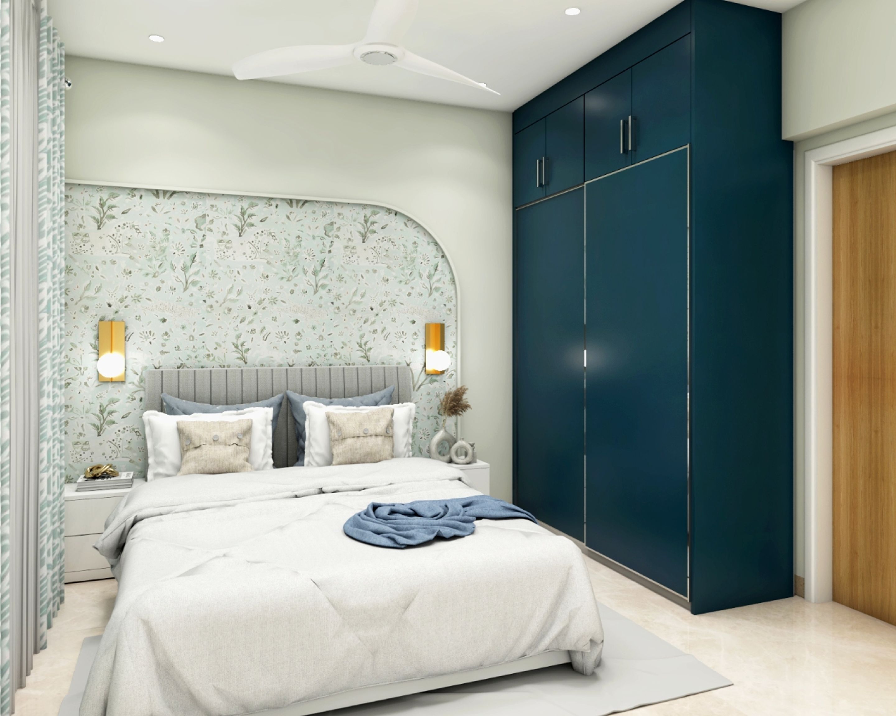 Guest Room Design With 2-Door Teal Blue Sliding Wardrobe | Livspace