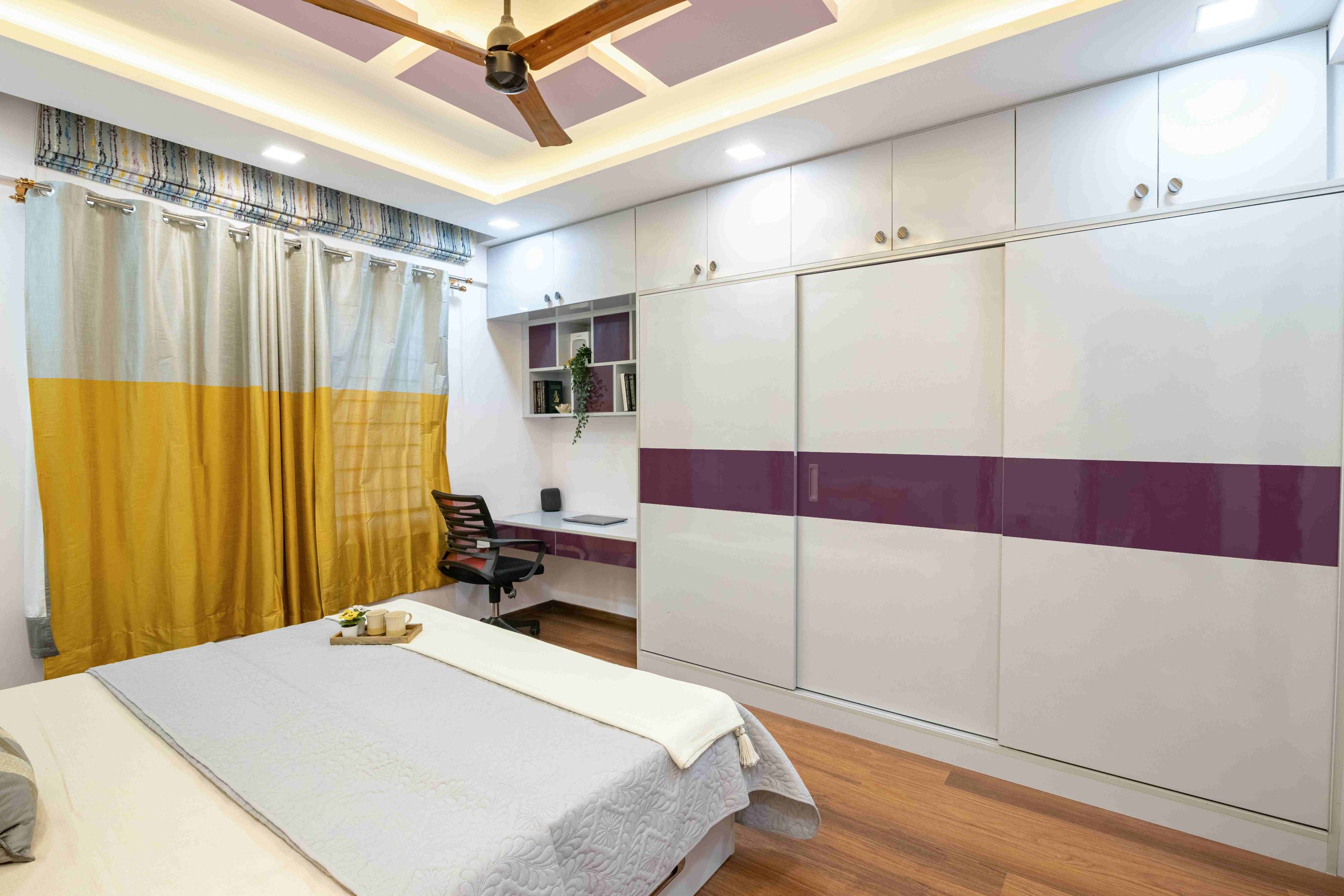 Compact Bedroom Design With Brick Textured Walls | Livspace