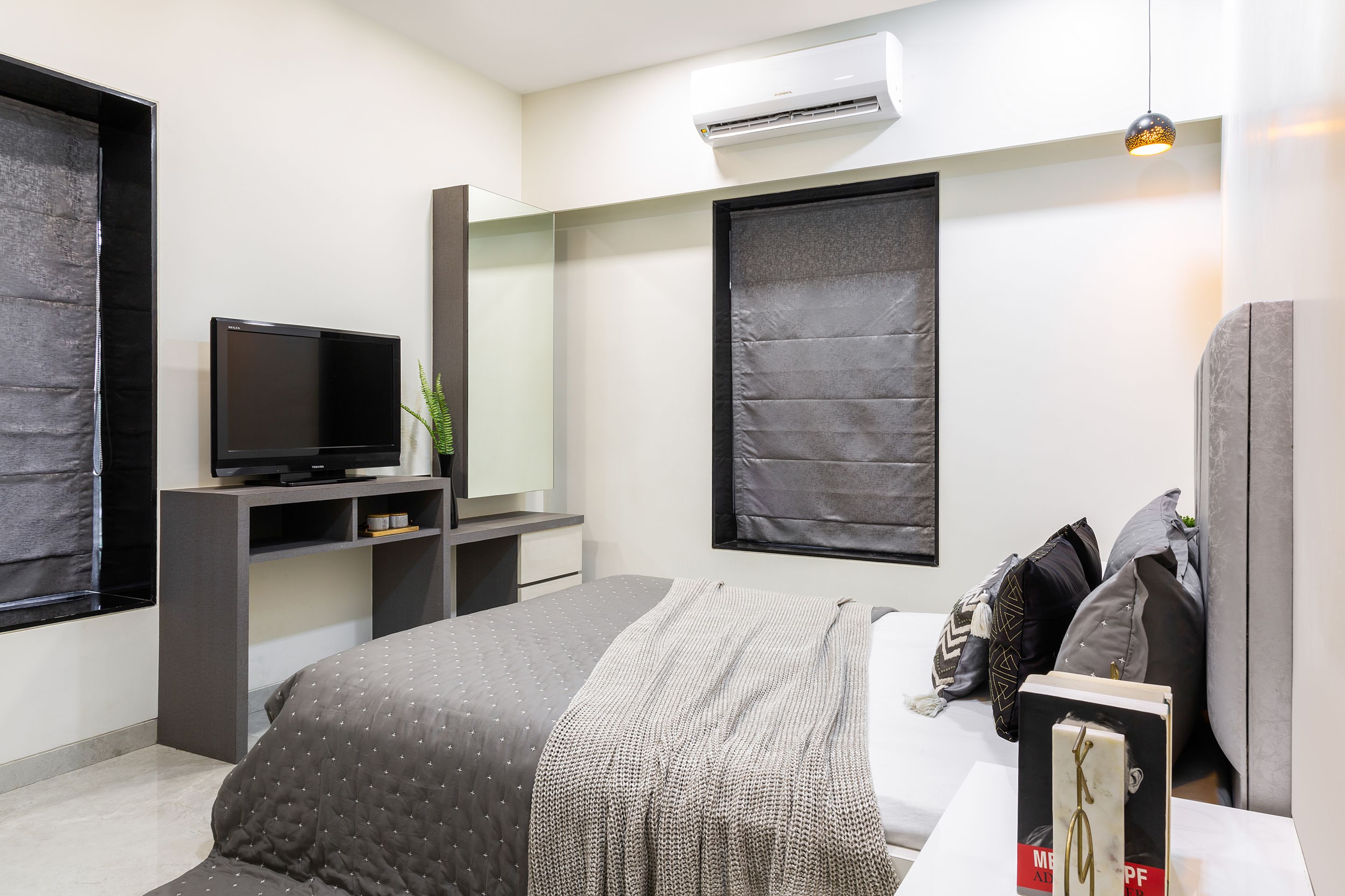 Compact Study Room Design In Dark Grey | Livspace