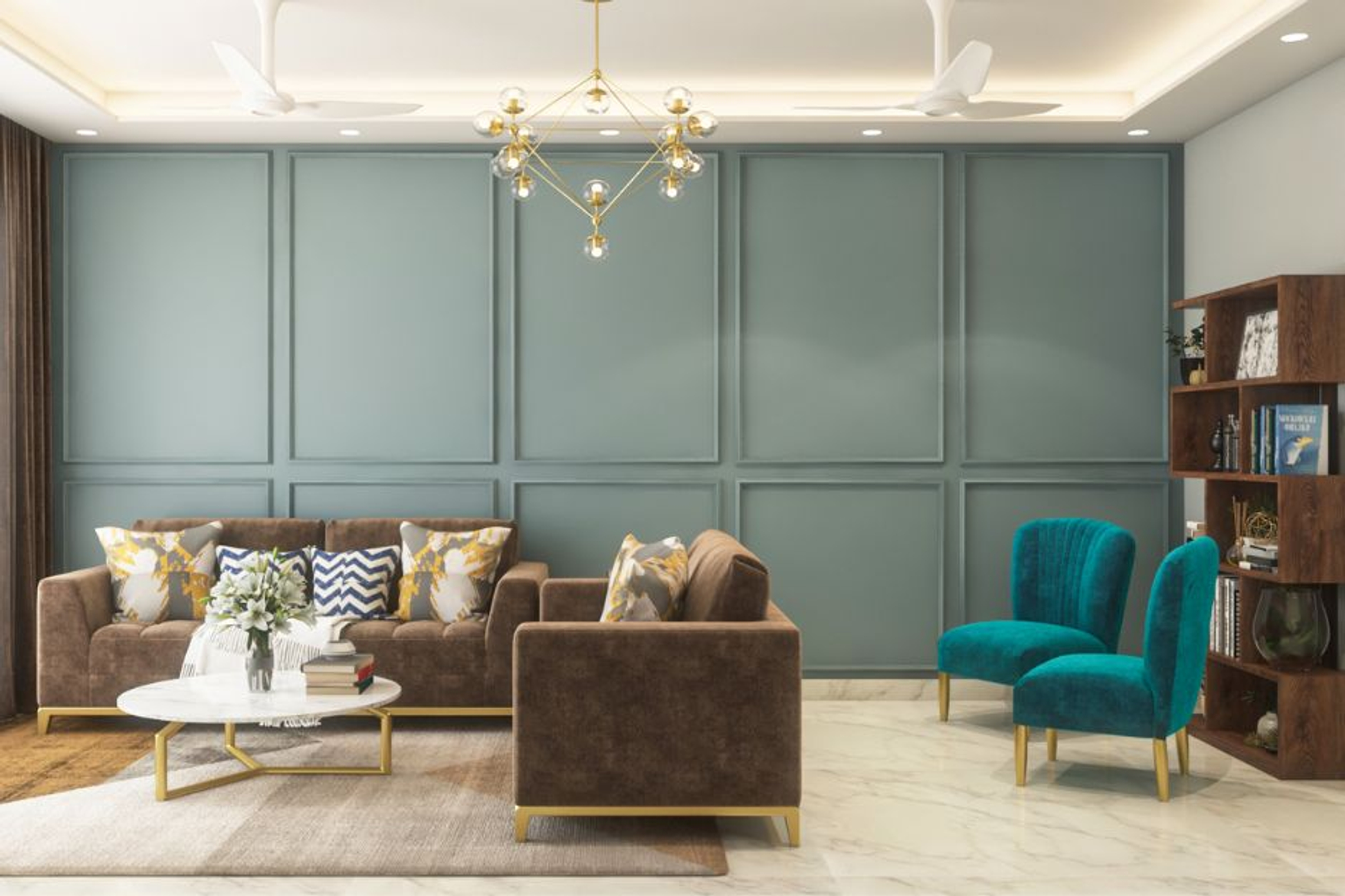 Blue Accent Wall Paint With Trims | Livspace