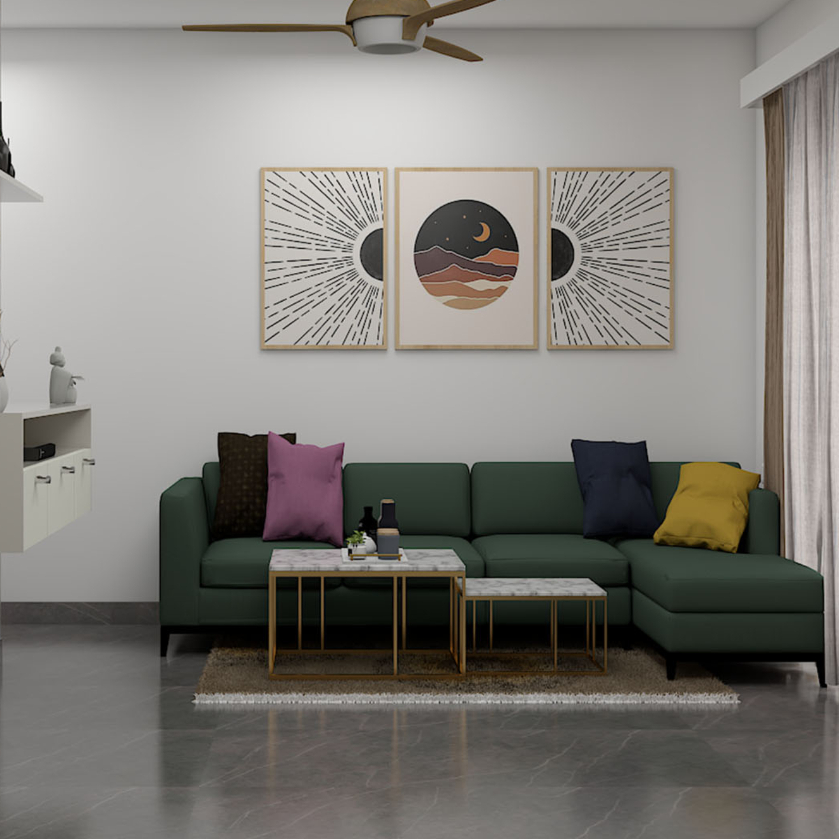 Low-Maintenance Grey Living Room Tile Design | Livspace