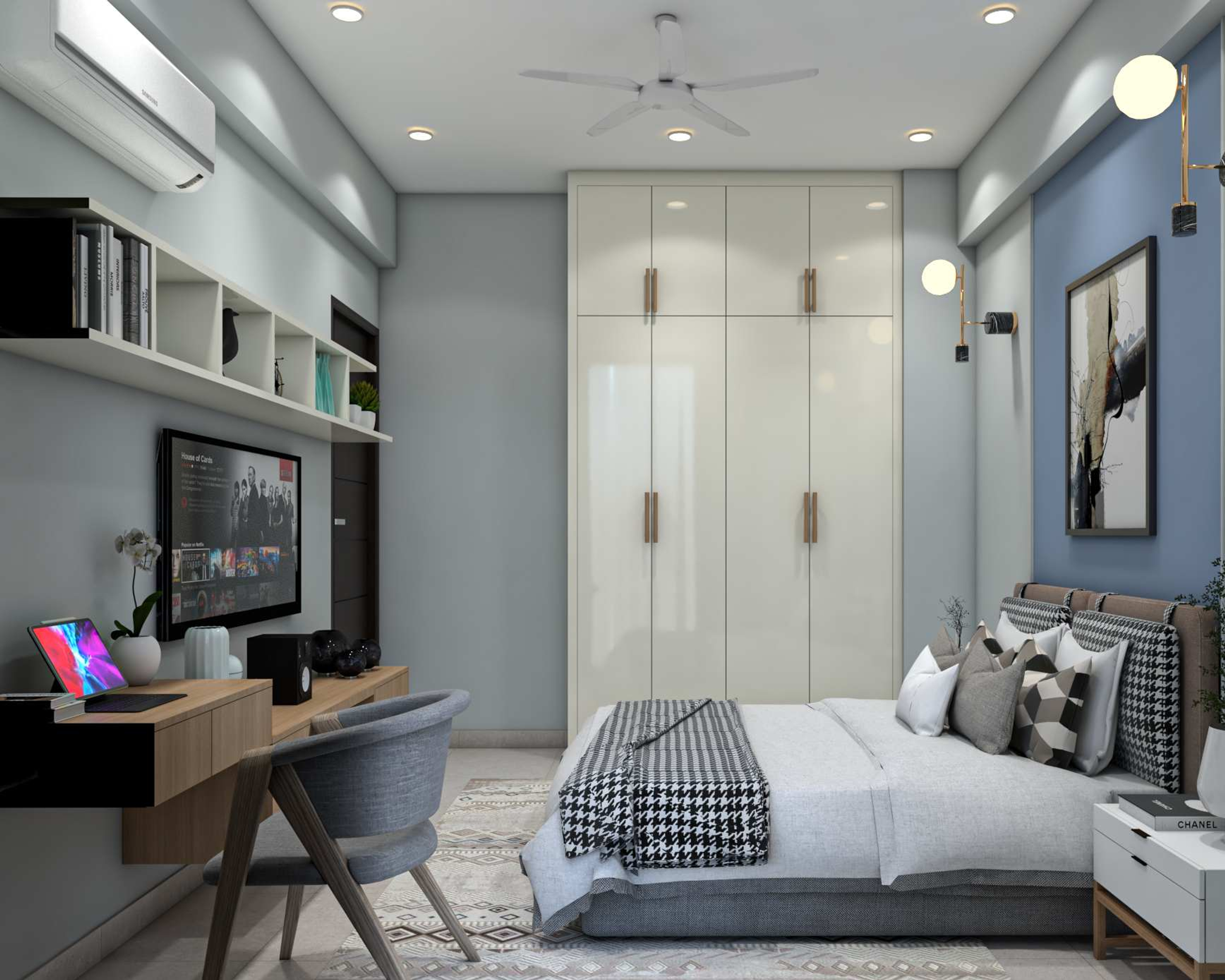 Modern Blue-Themed Master Bedroom Design | Livspace