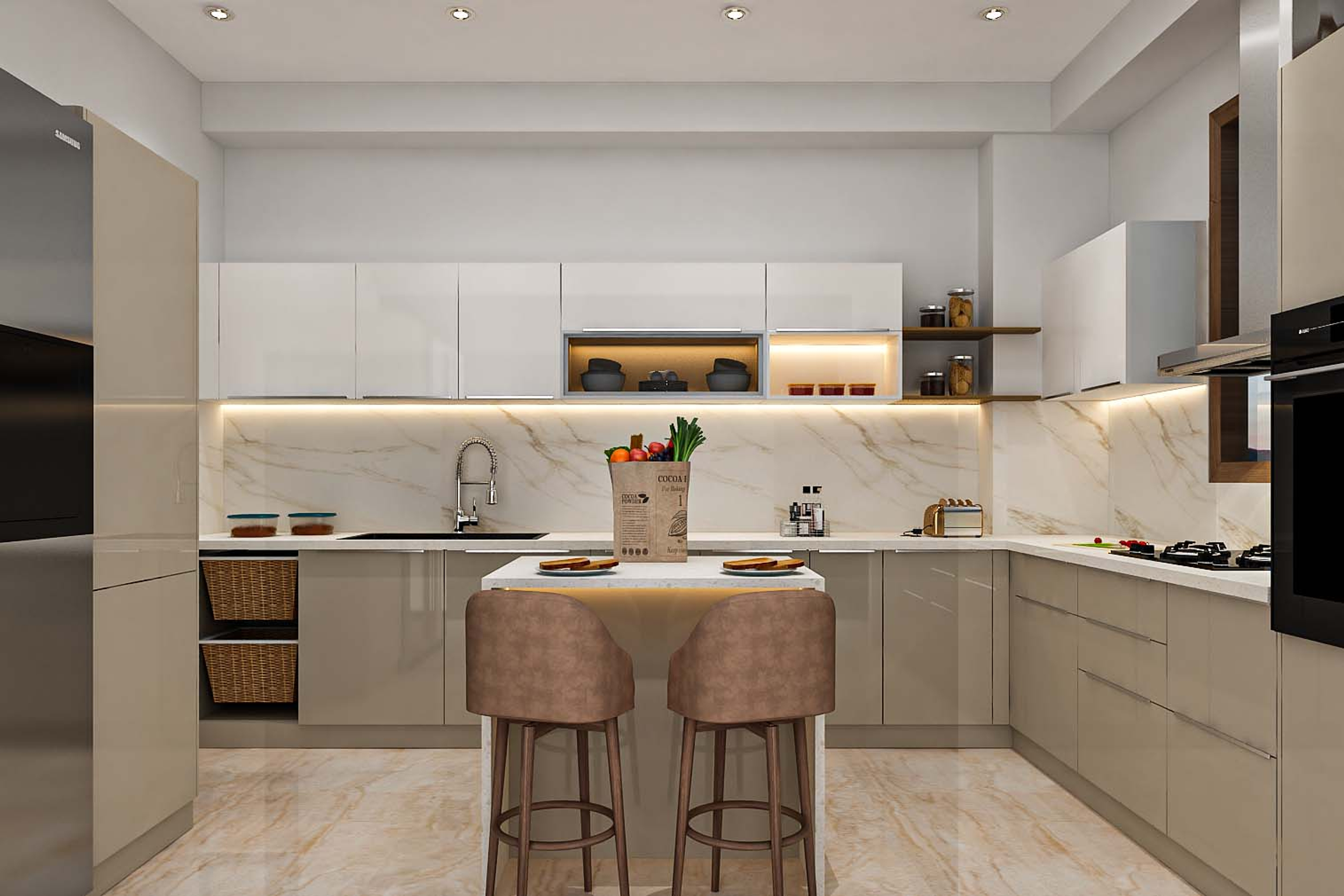 Spacious Kitchen Design With Premium Interiors | Livspace