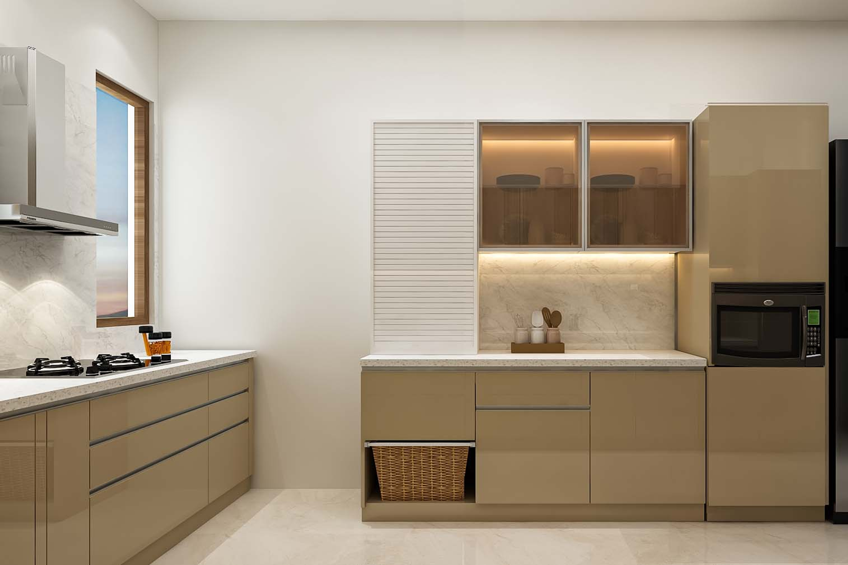 Spacious Modular Design With Beige Interiors | Livspace