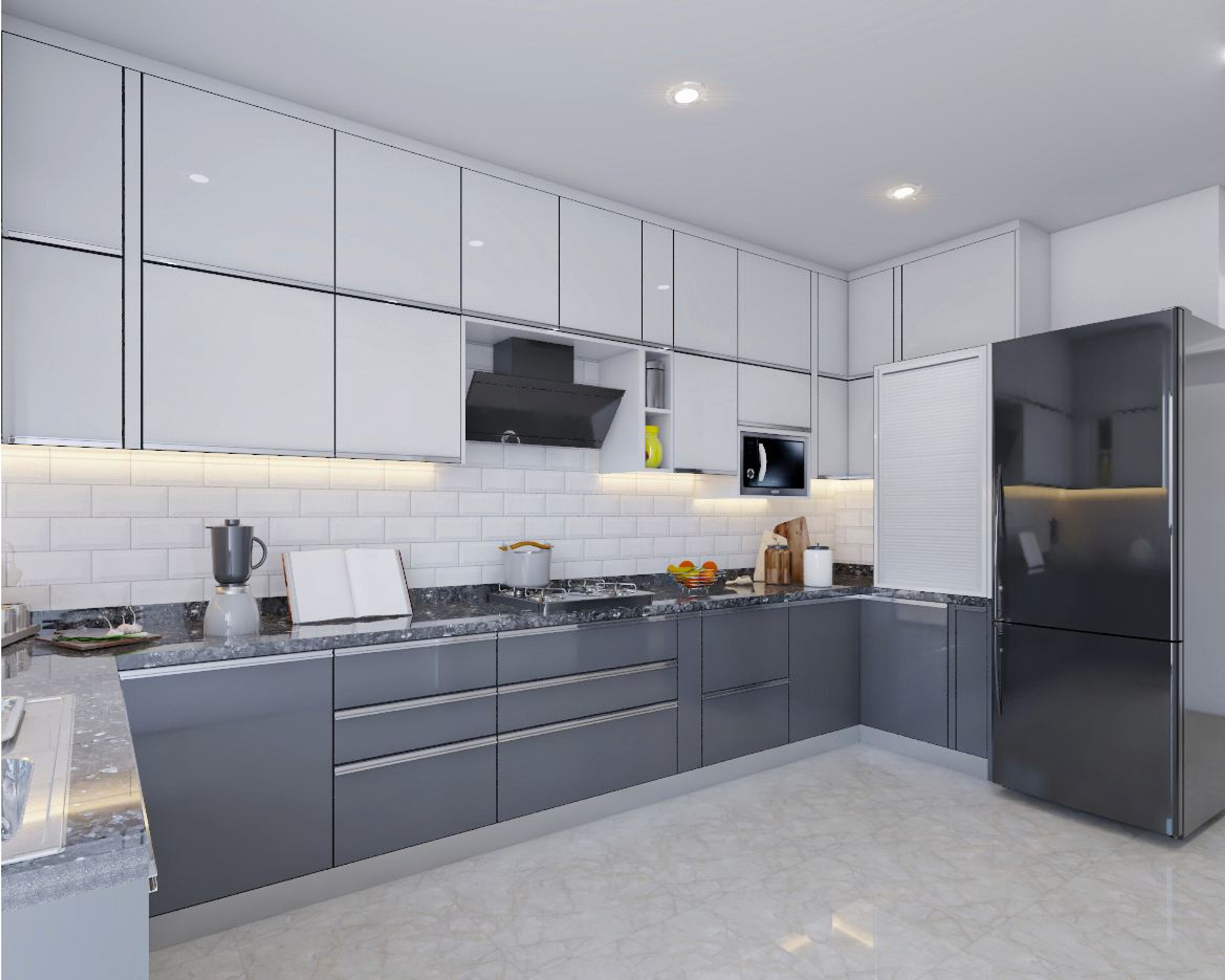 Modern U-Shaped Kitchen Design In Grey And White | Livspace