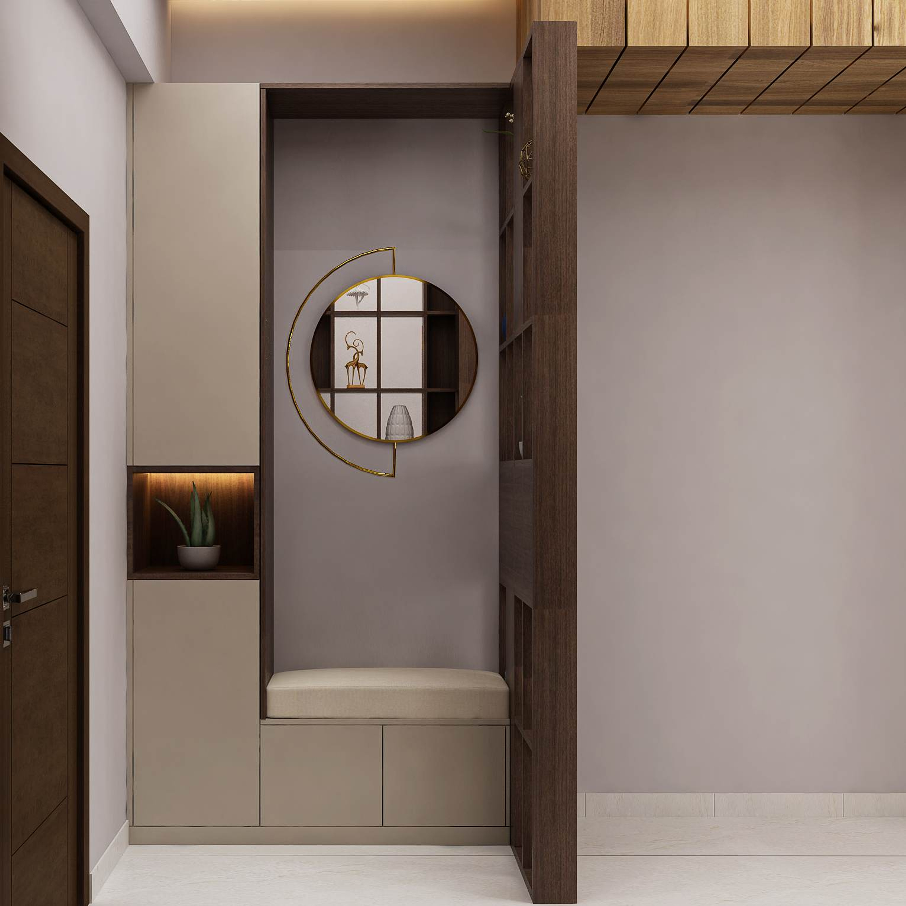 Chic Beige Modern Foyer Design | Livspace