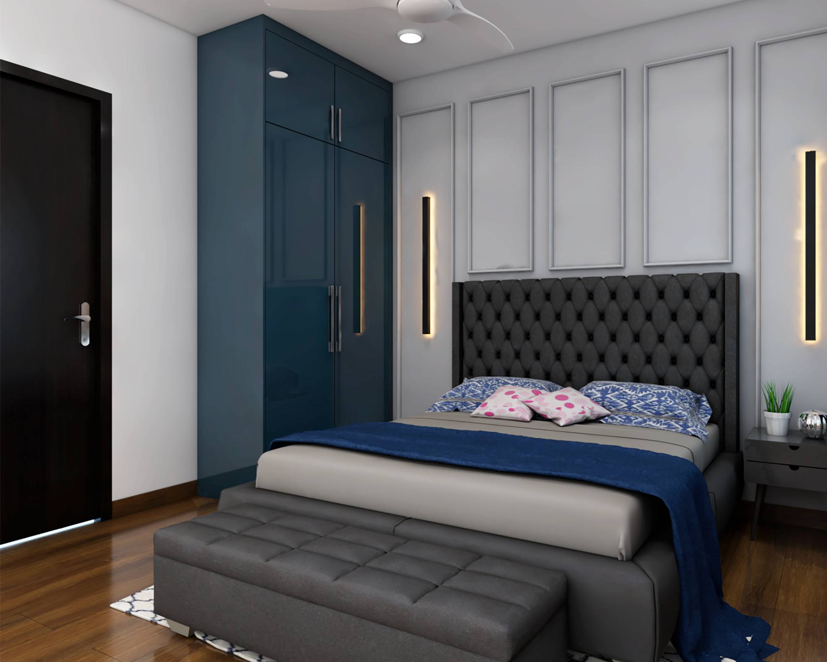 Classic Guest Bedroom Design With Swing Shutter Wardrobe | Livspace