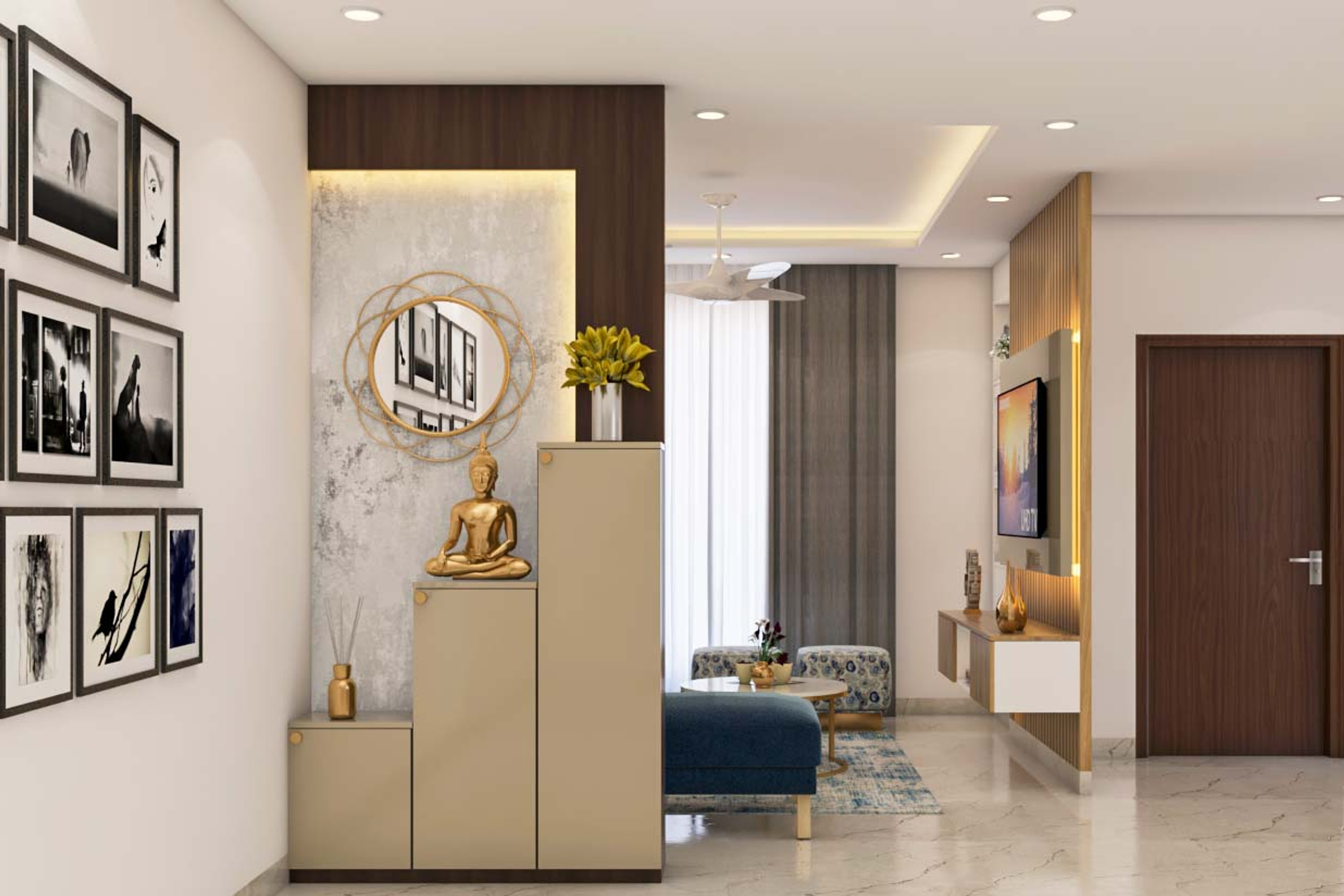 Colour Contrast In Contemporary Foyer Design With Step Storage | Livspace