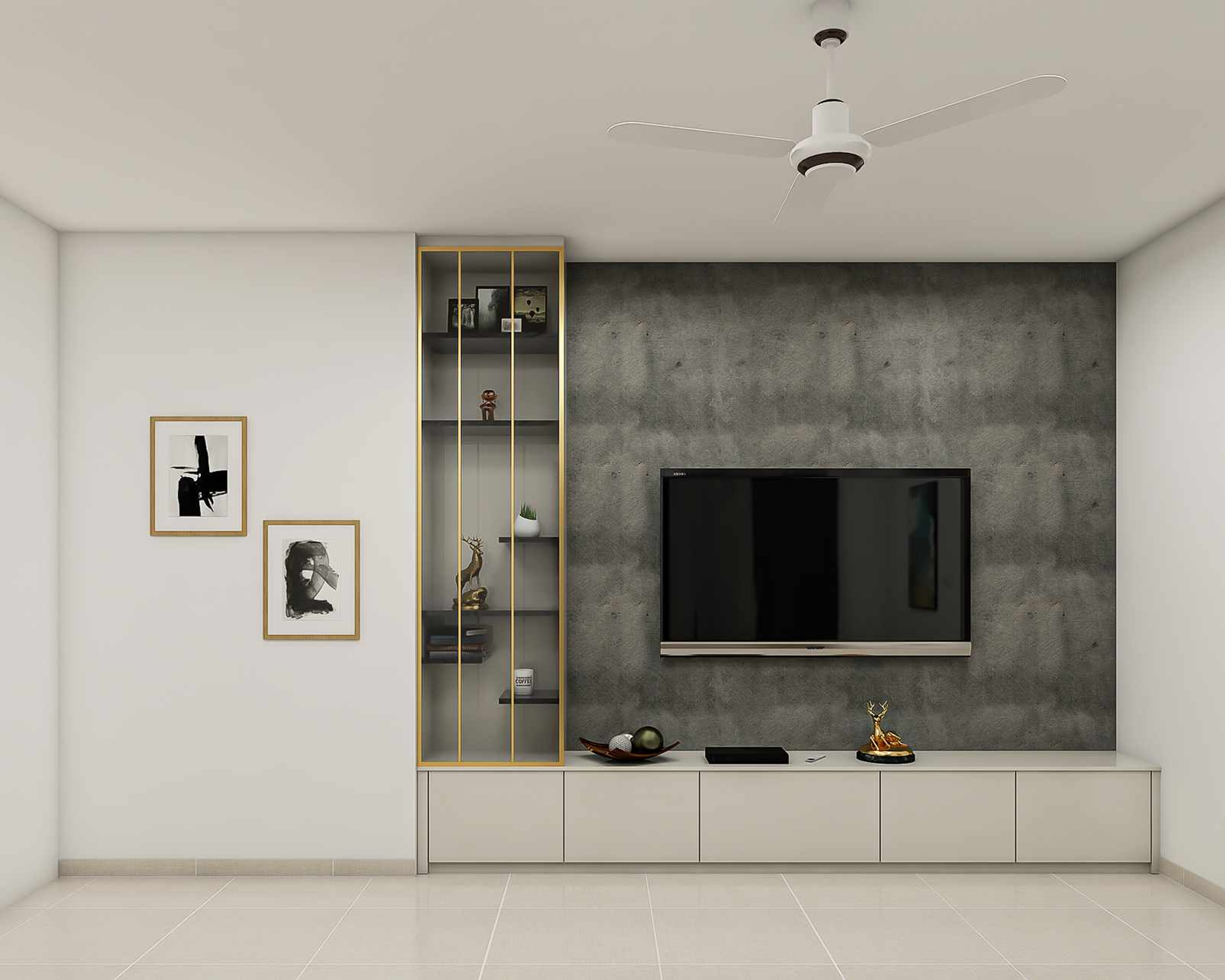 TV Cabinet With Wall-Mounted Display Unit | Livspace