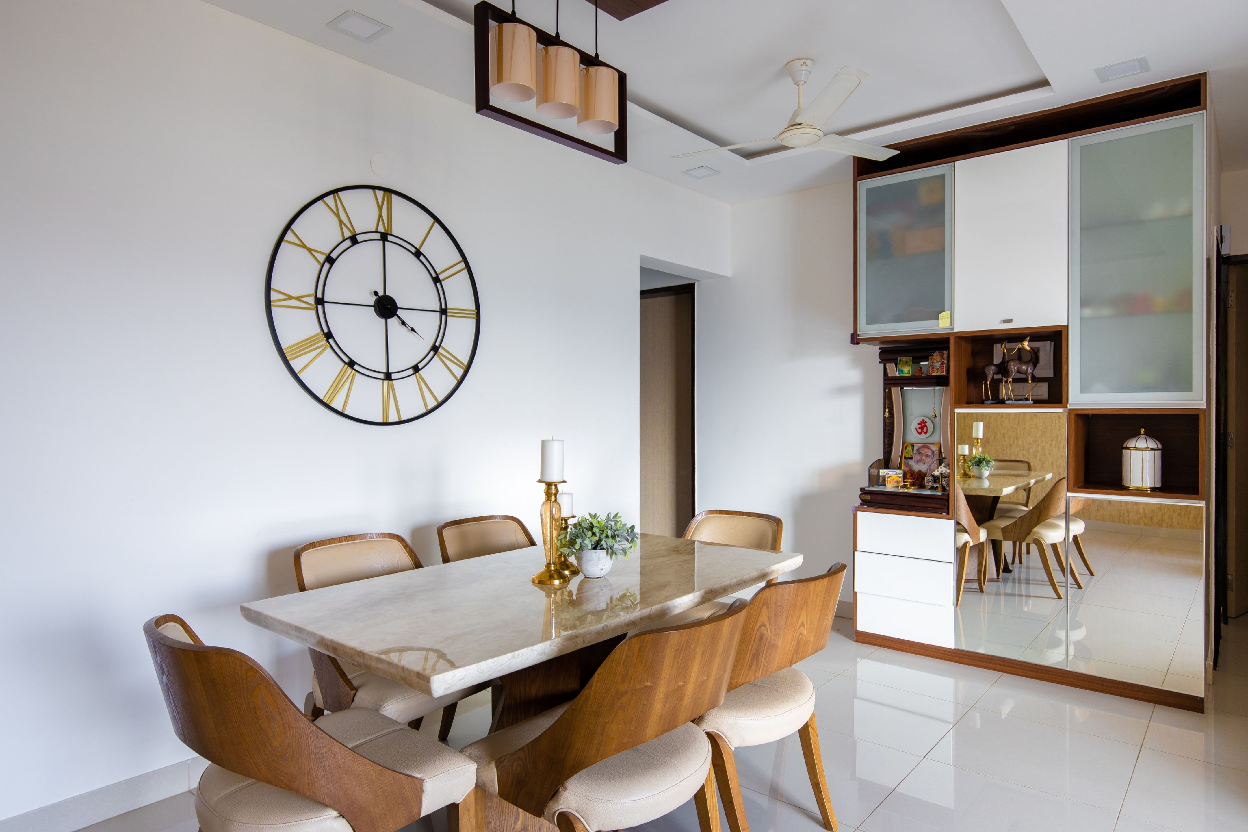 Peripheral False Ceiling Design With Central Drop-Down Wooden Texture | Livspace