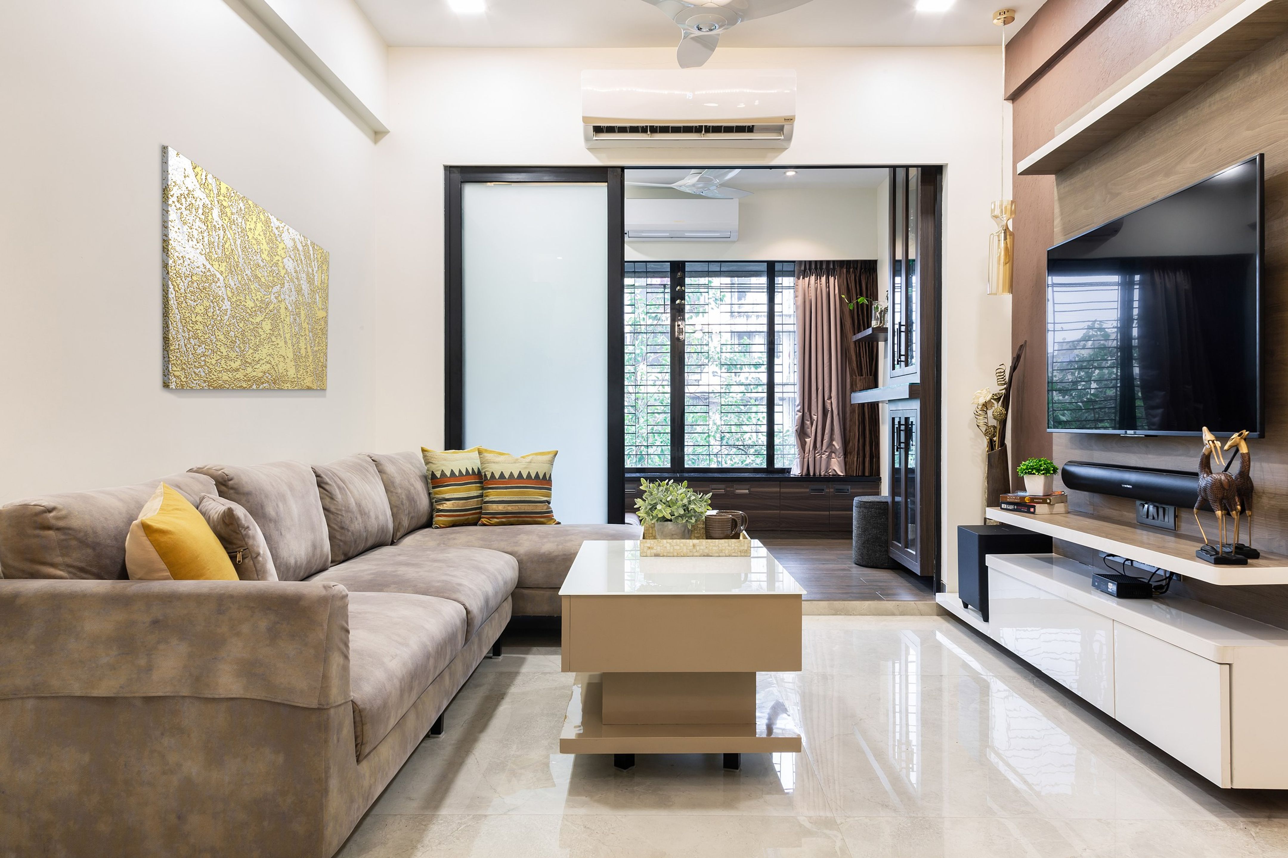 Plain Drop-Down False Ceiling Design With Cove Lights And Chandelier ...