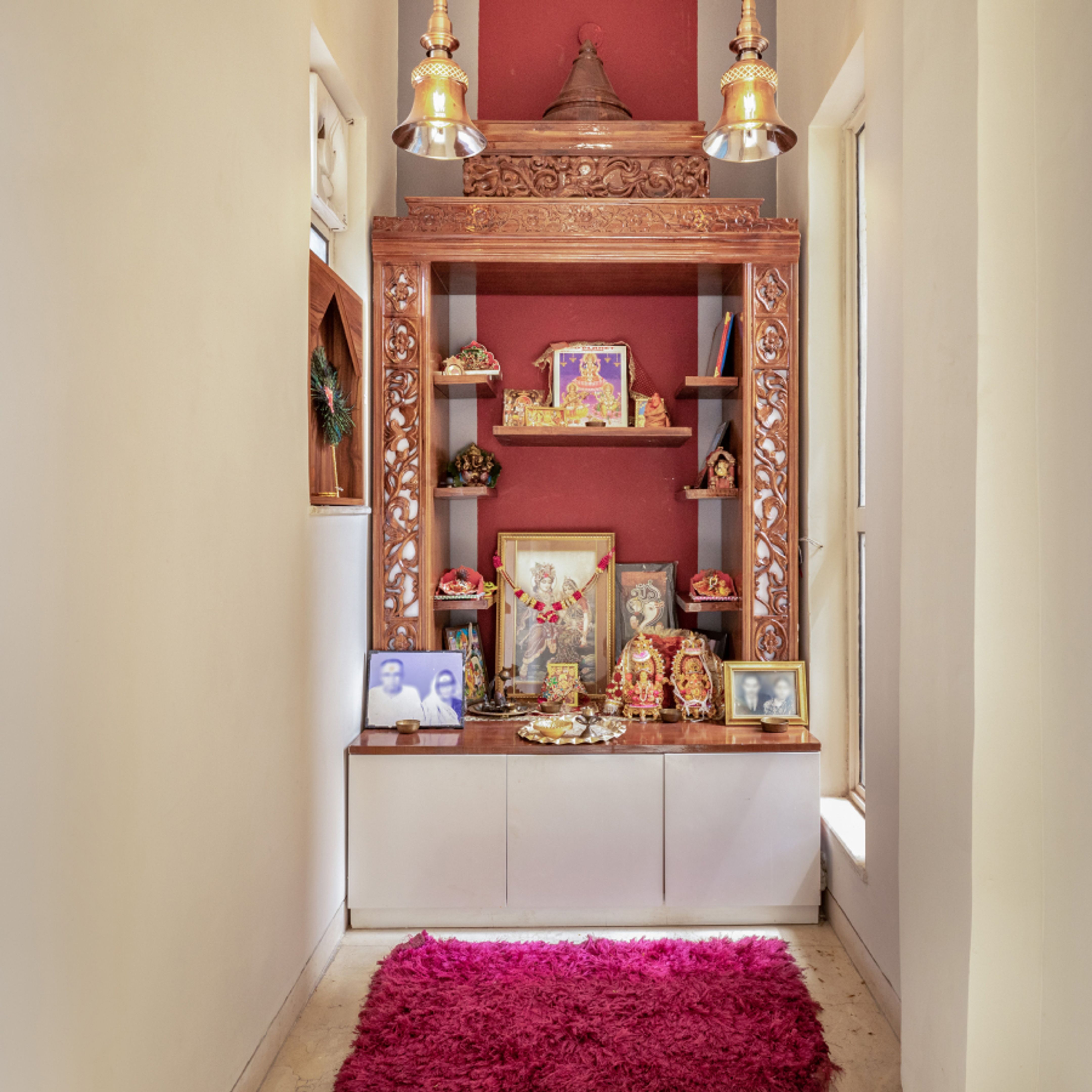 Compact Wooden Pooja Unit Design | Livspace