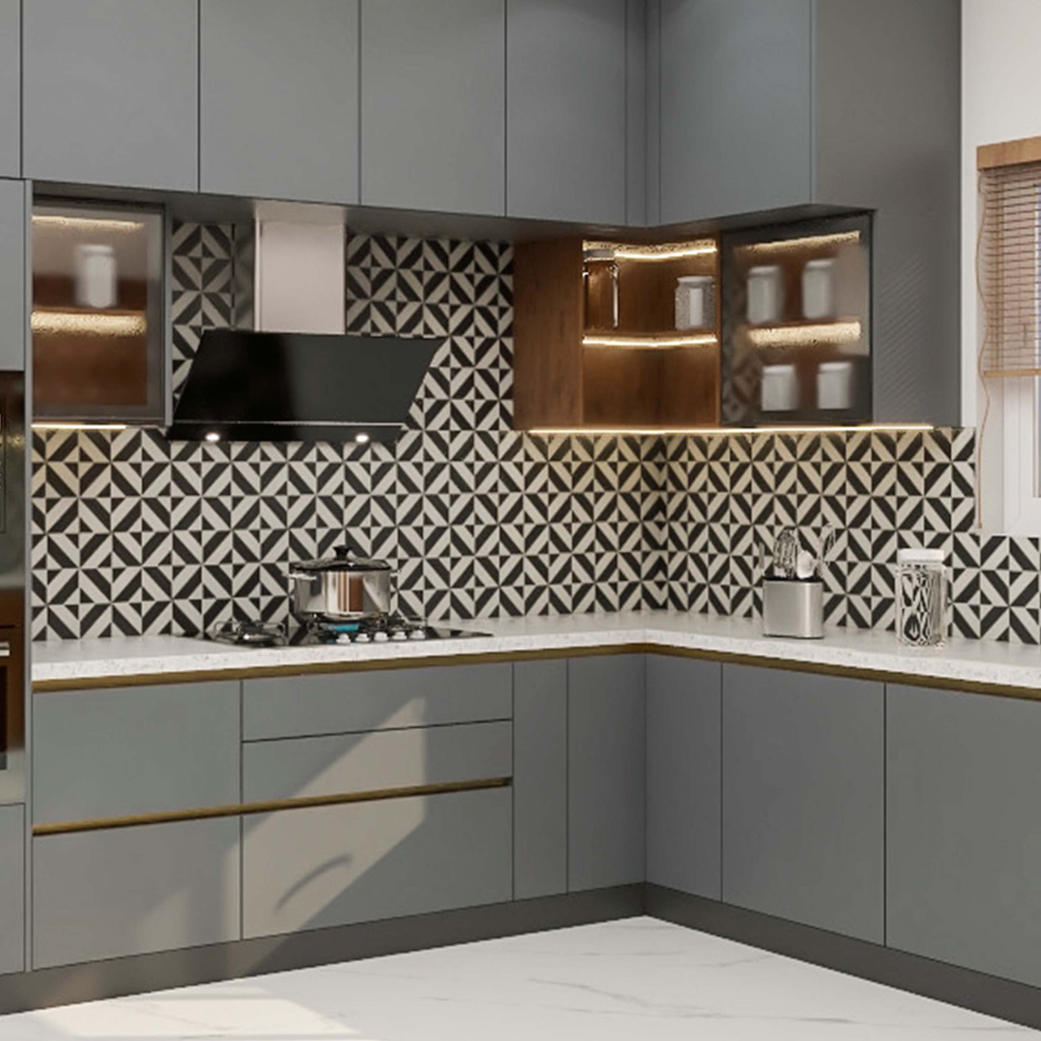 Patterned Kitchen Tile Design With A Wall Dado | Livspace