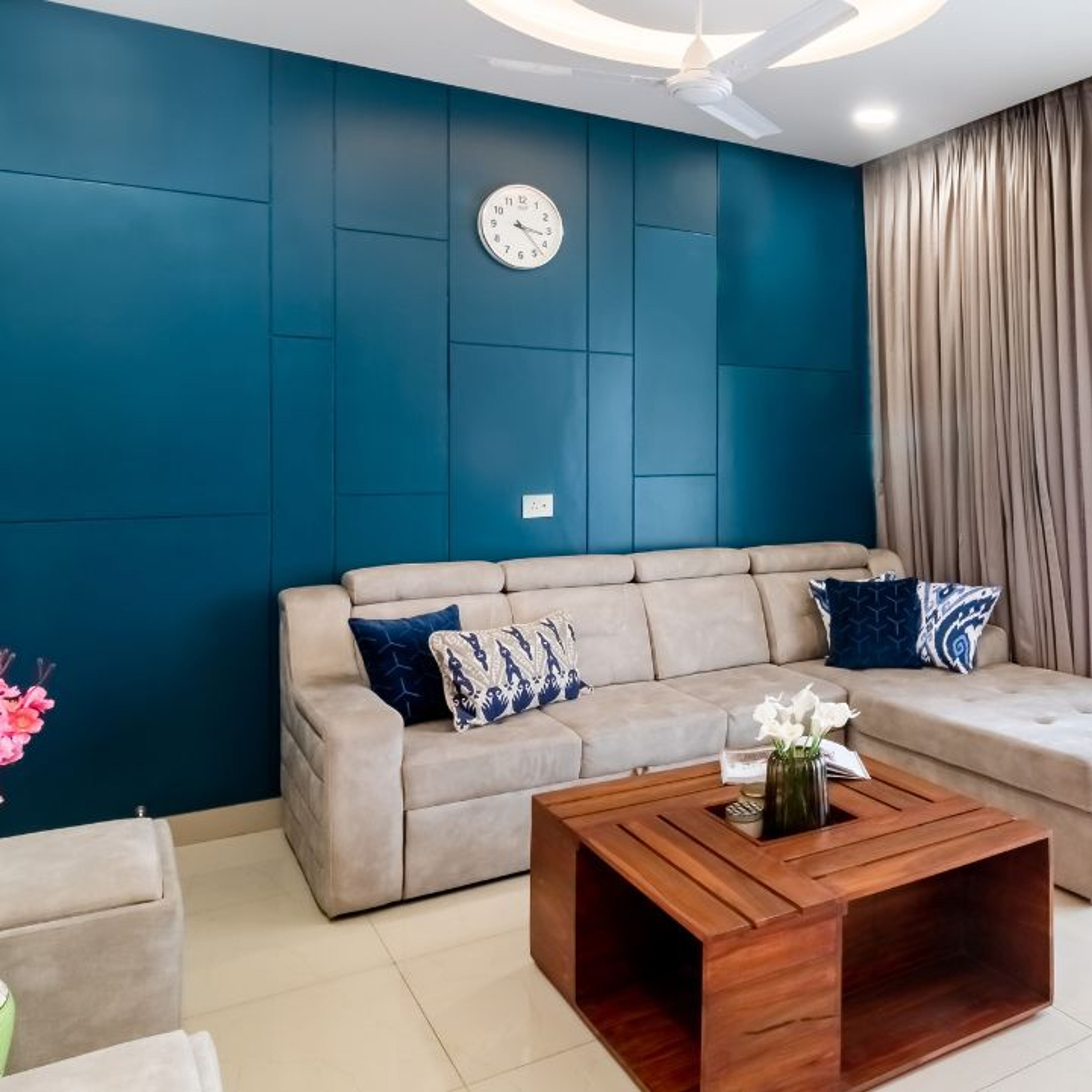 Blue Wall Paint Design With Panelling | Livspace