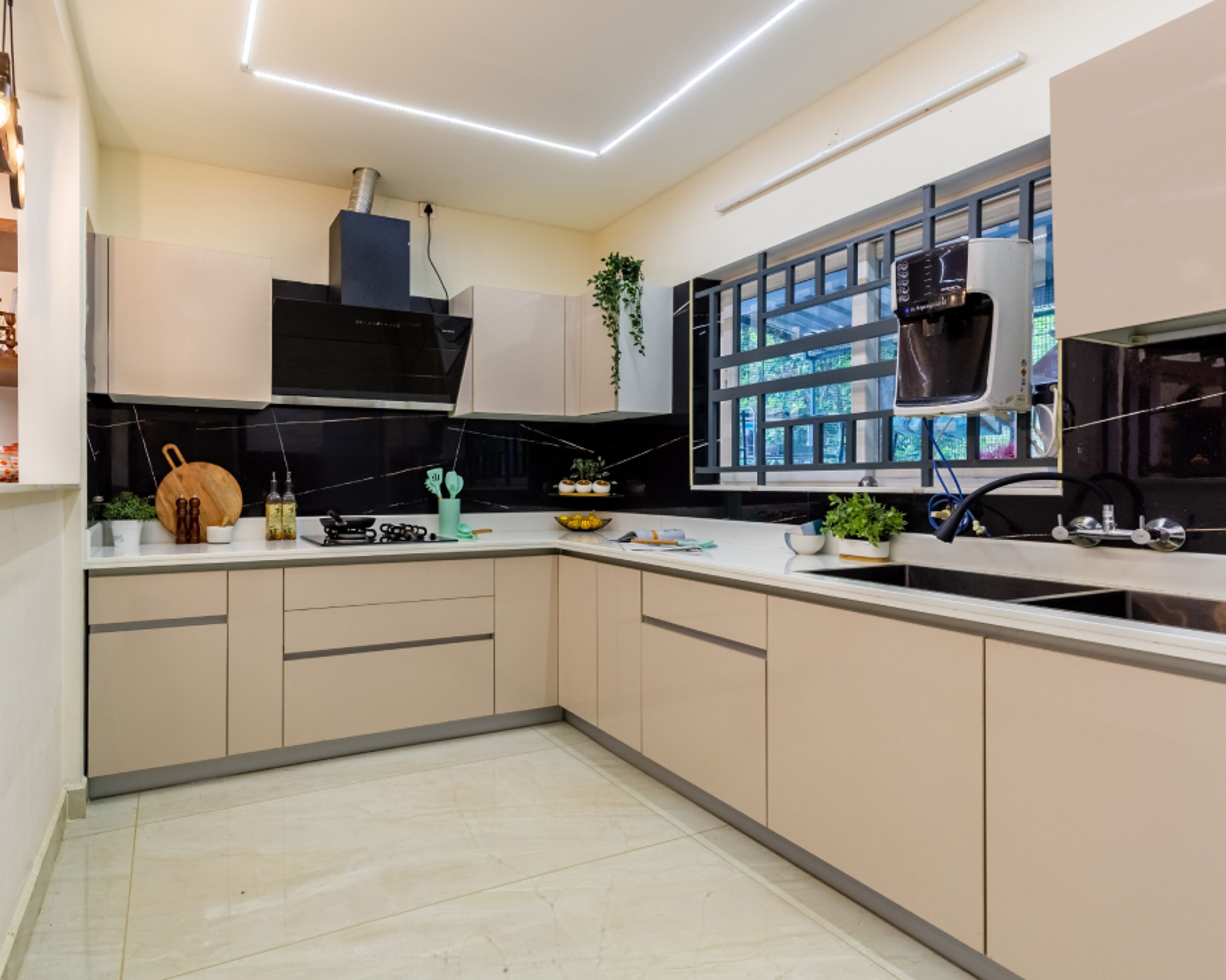 Kitchen Window Design With Glass And Steel Jaali | Livspace