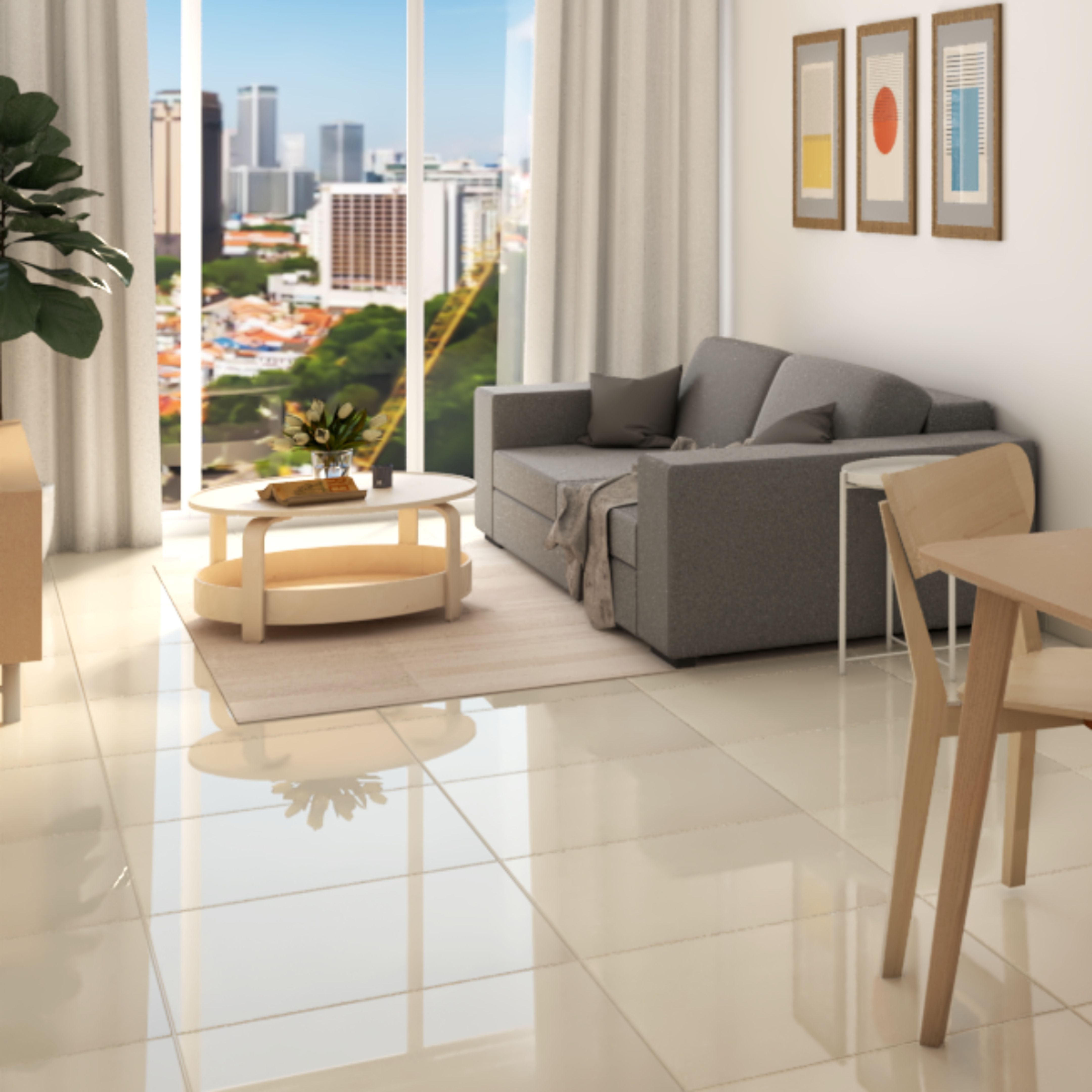 Rectangular Beige Flooring Tiles With A Glosy Finish | Livspace