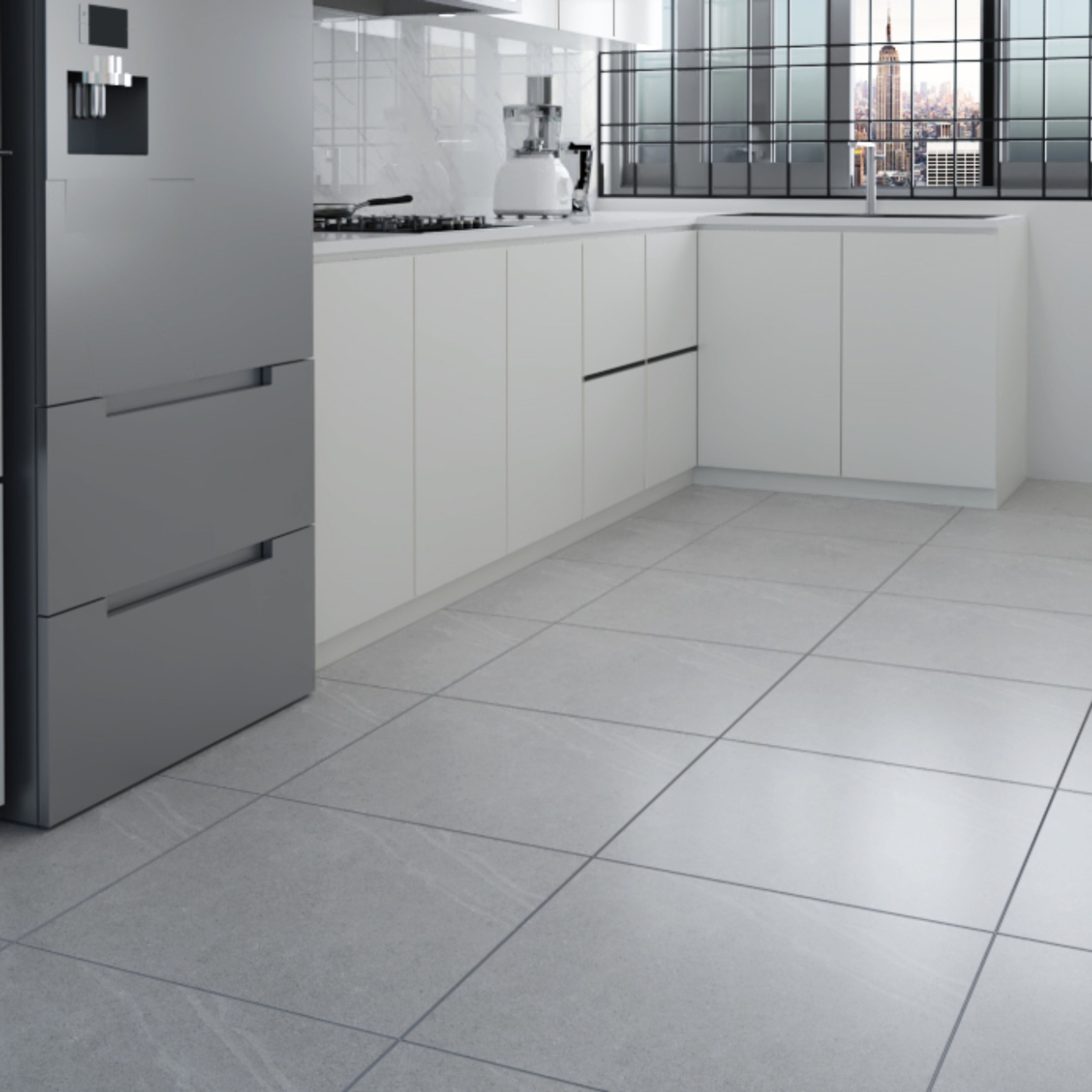 Light Grey Sqaure Floor Tiles Design | Livspace