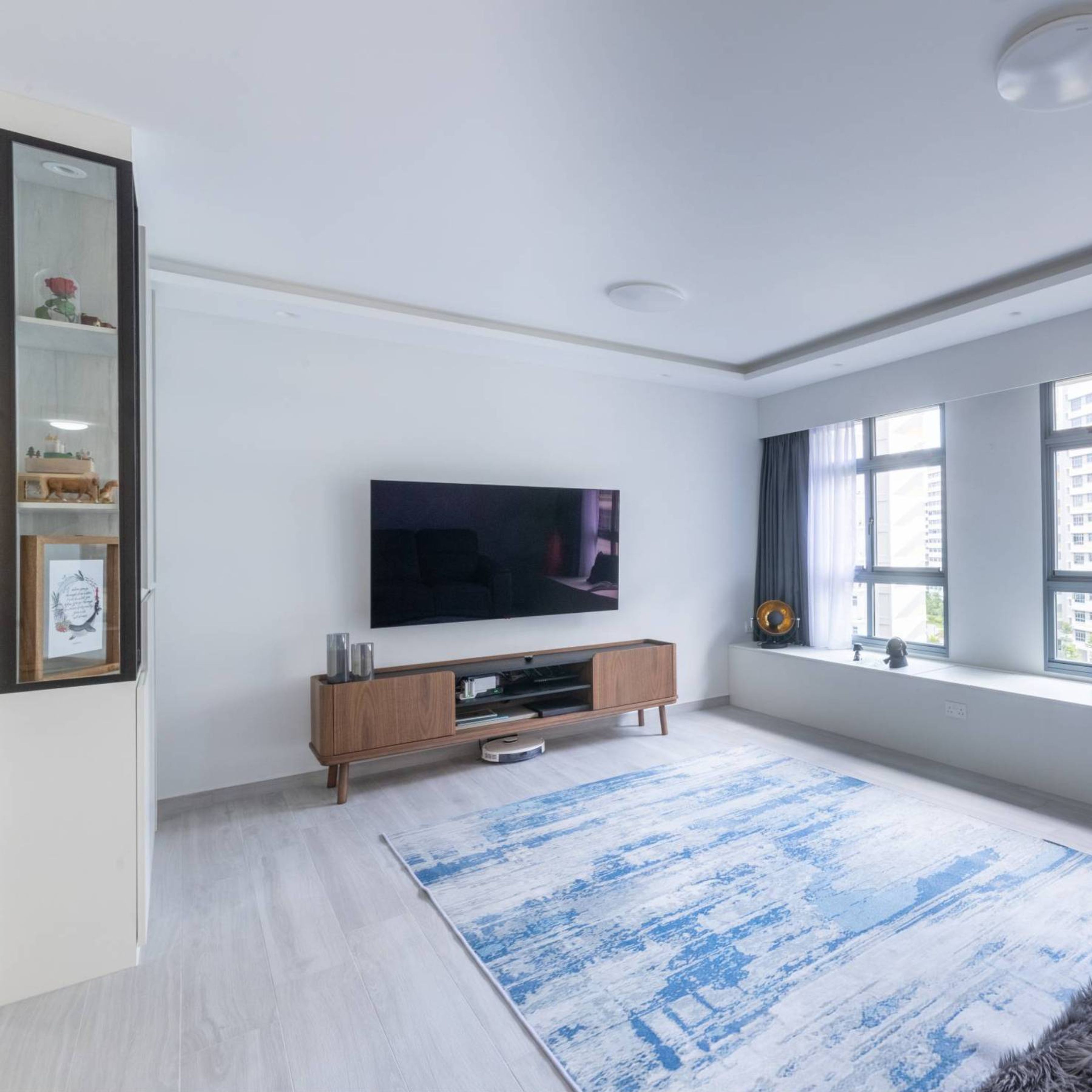 Brown Floor-Mounted TV Unit With A White Back Wall | Livspace Brown Floor-Mounted TV Unit With A White Back Wall | Livspace