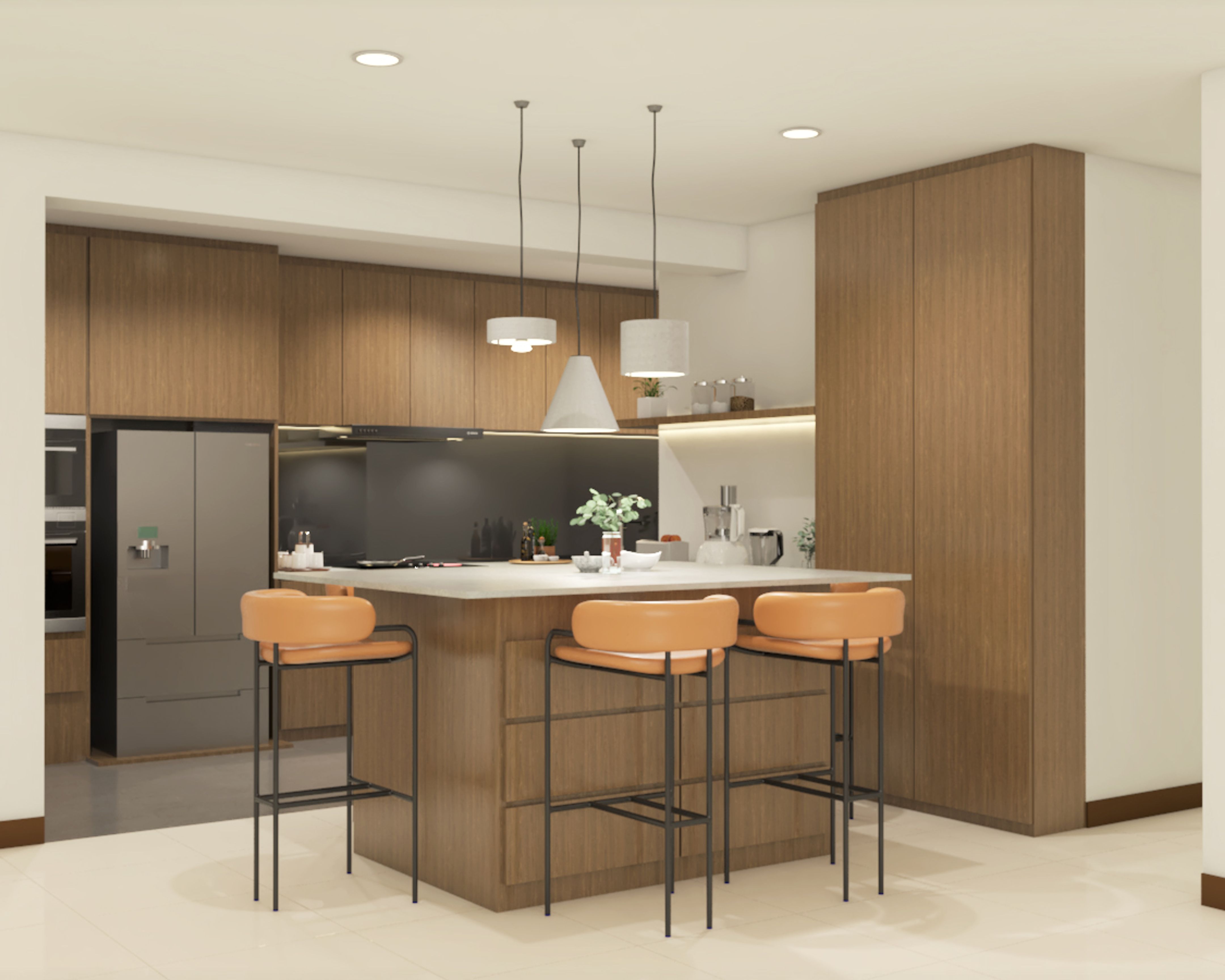 Spacious Kitchen Cabinet Design With Open Layout | Livspace