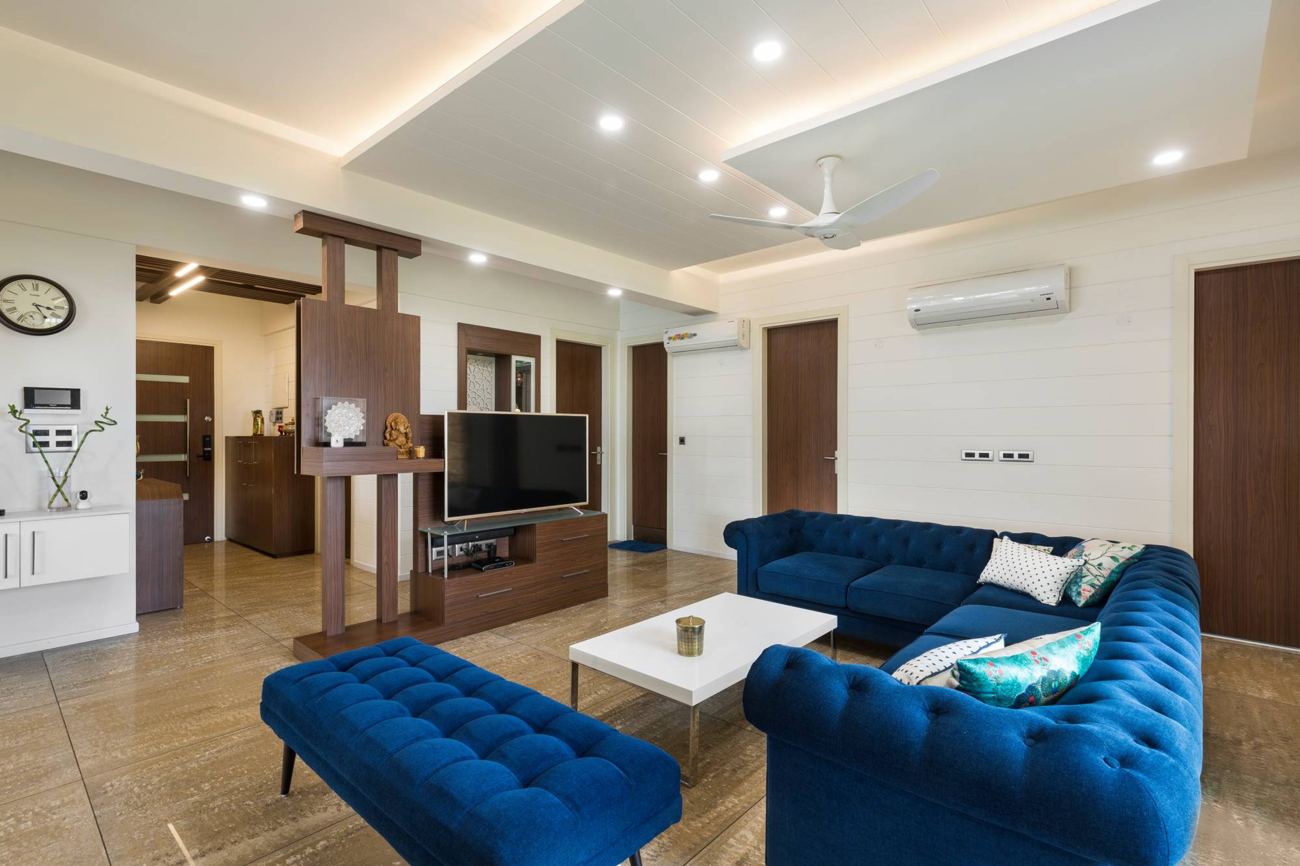 All-White Multi-Layered False Ceiling Design | Livspace