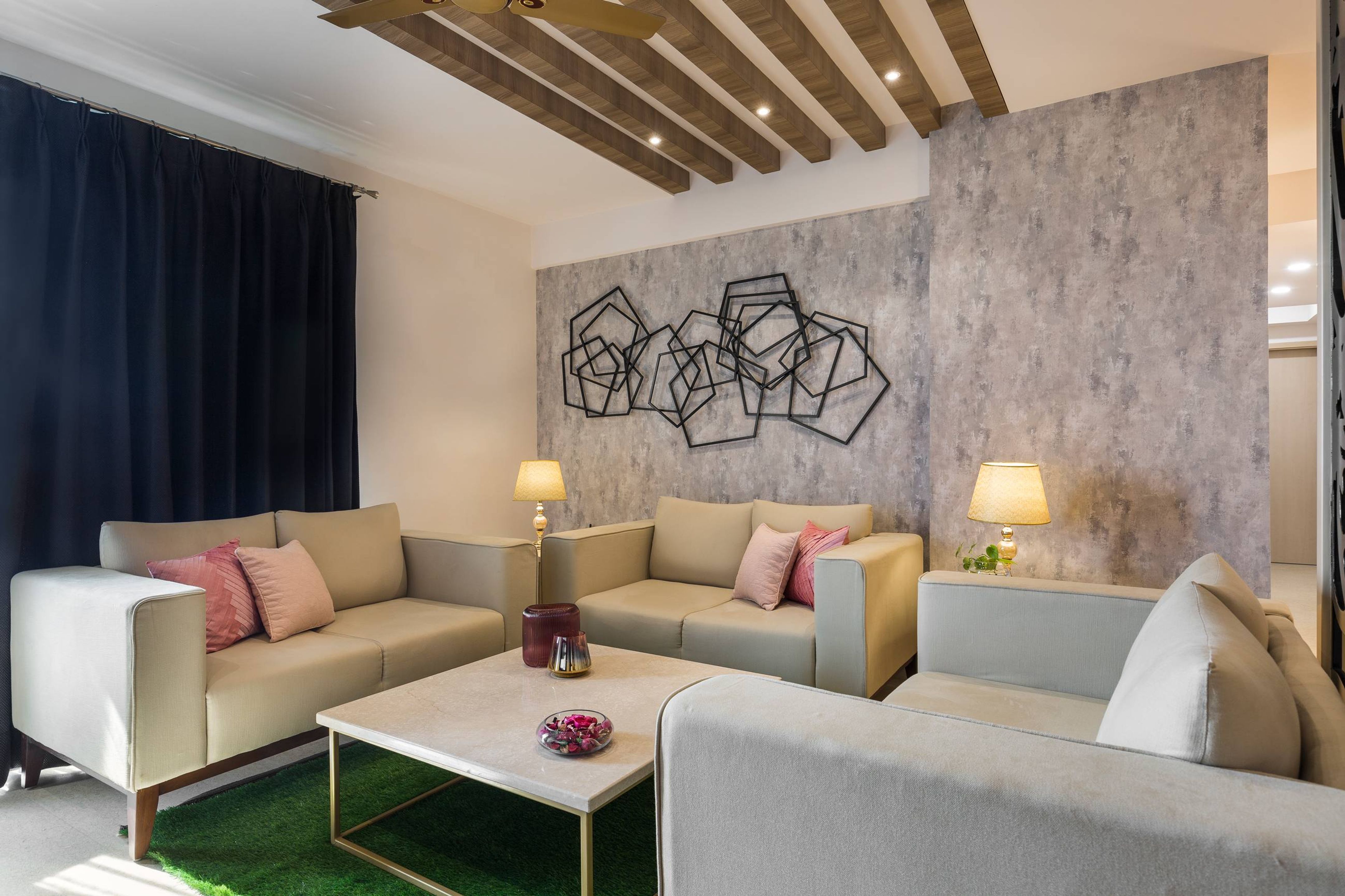 False Ceiling Design With Contemporary Wooden Rafters | Livspace