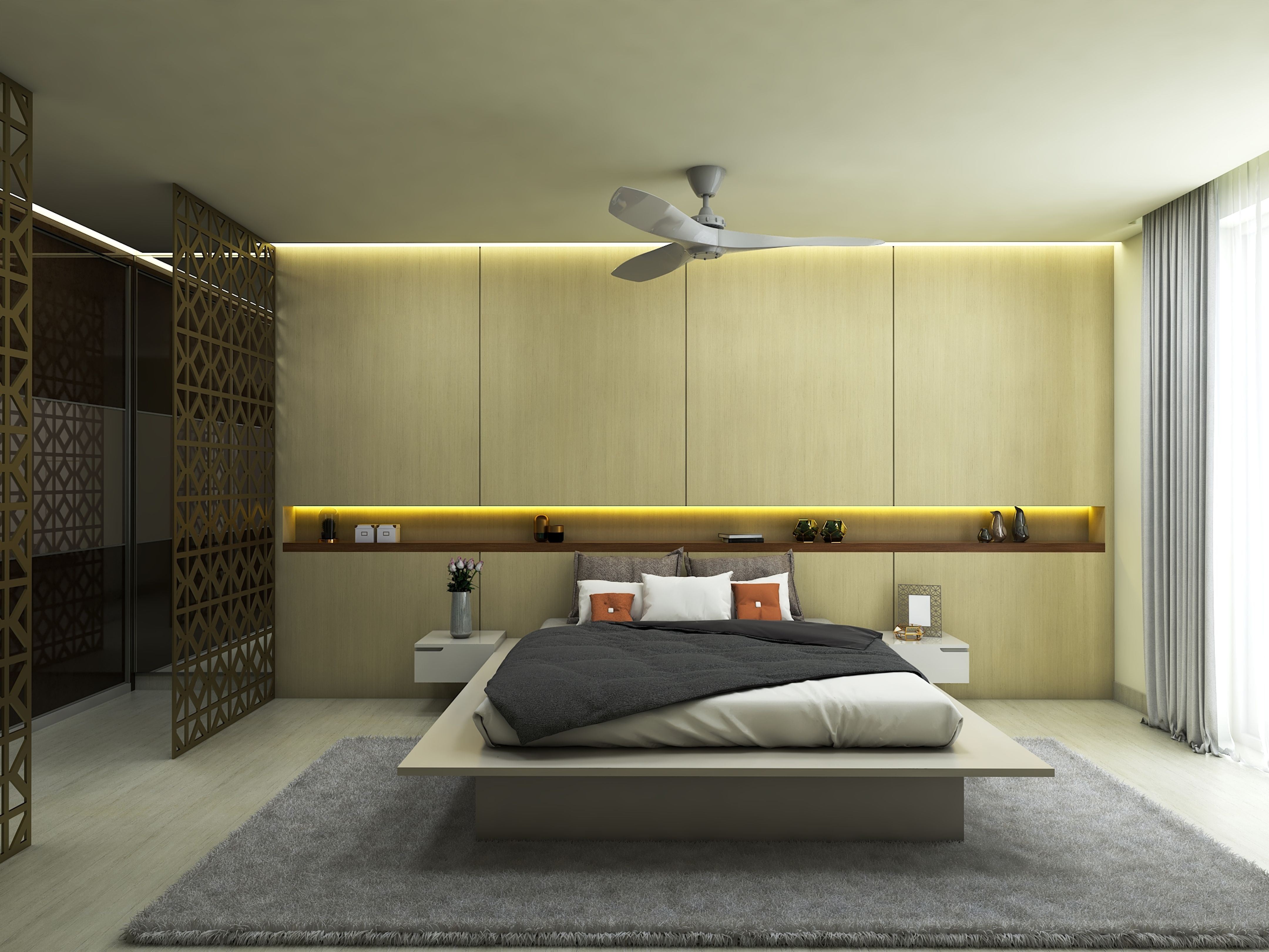 Opulent Spacious Master Bedroom Midcentury Modern Design | Livspace