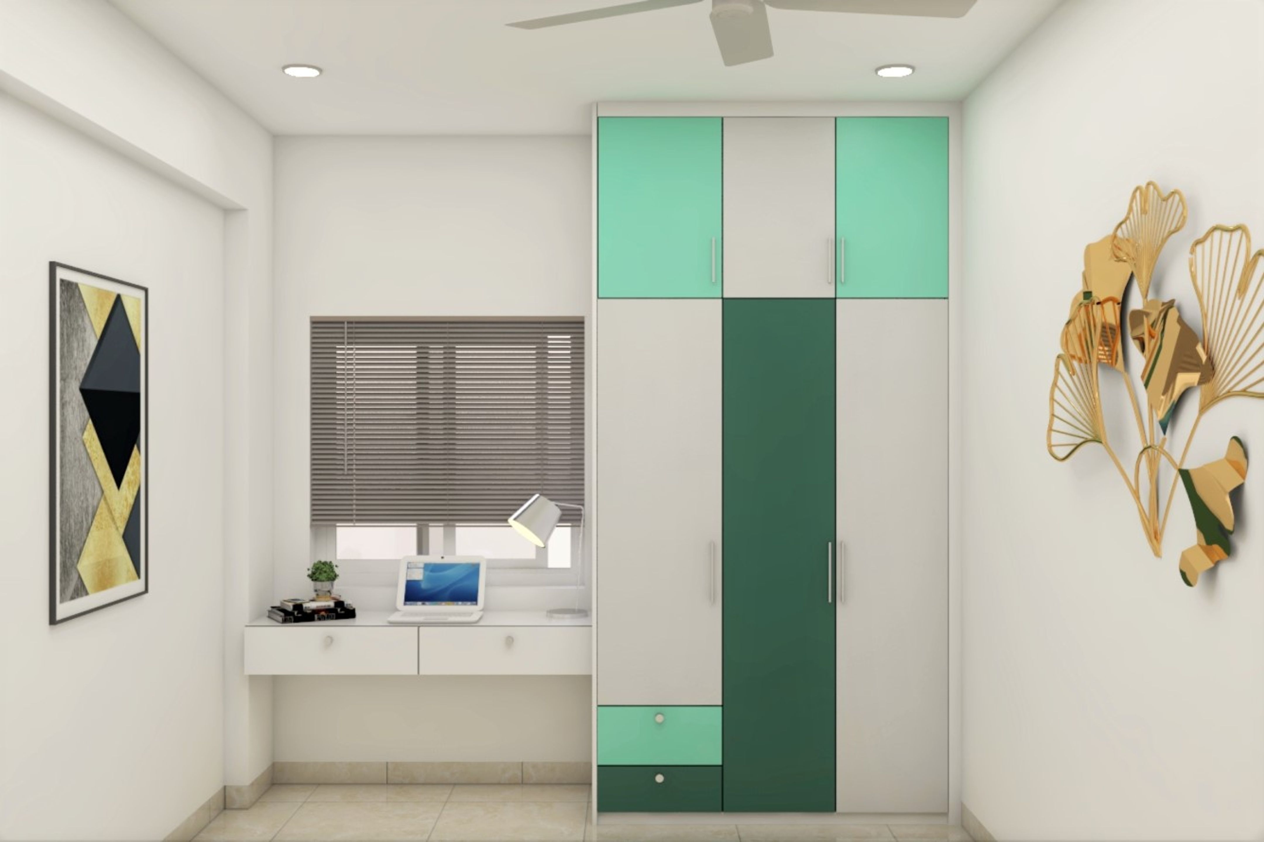Green And White Contemporary Compact Wardrobe Design | Livspace