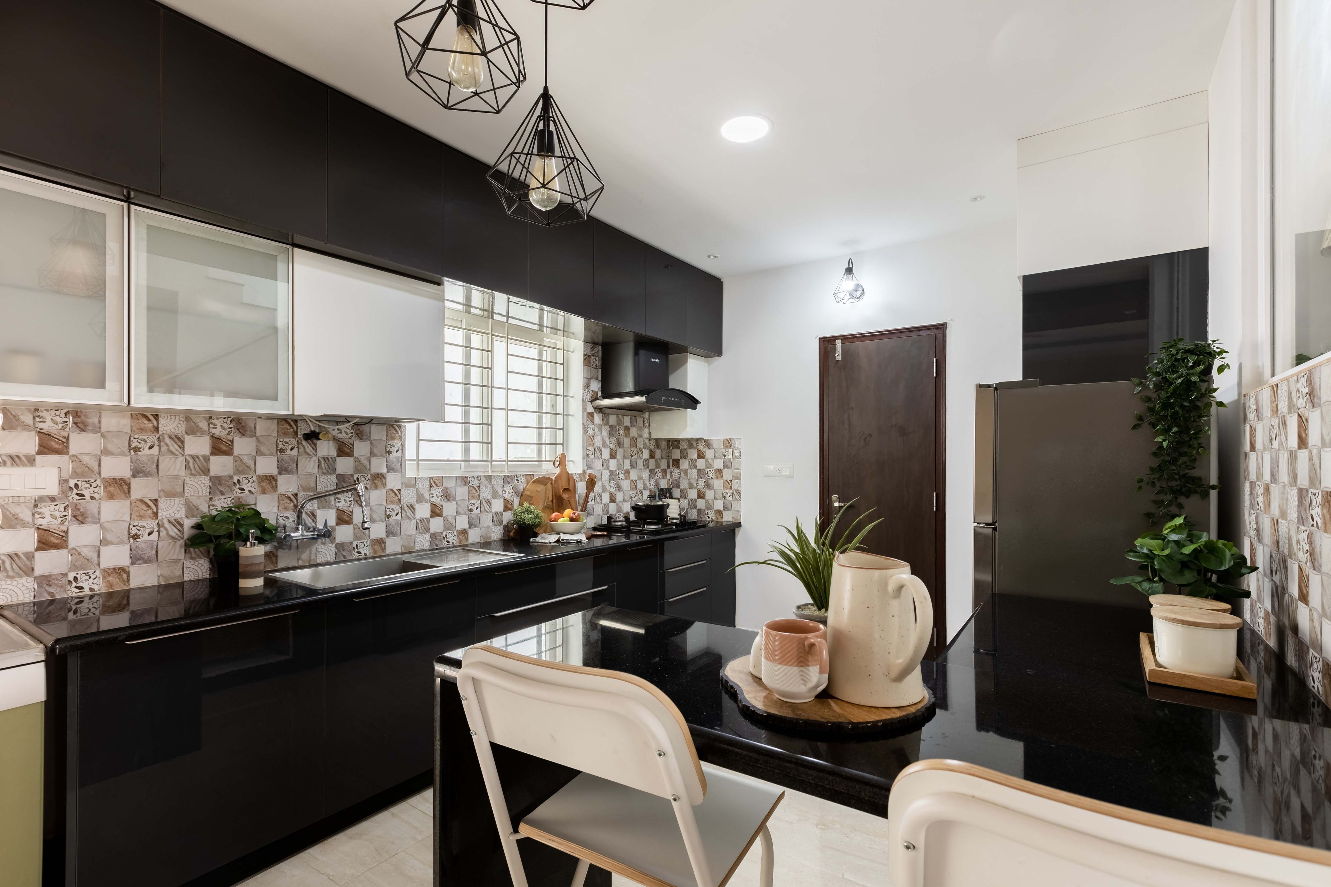 Square Porcelain Multicoloured Grid Kitchen Tiles | Livspace