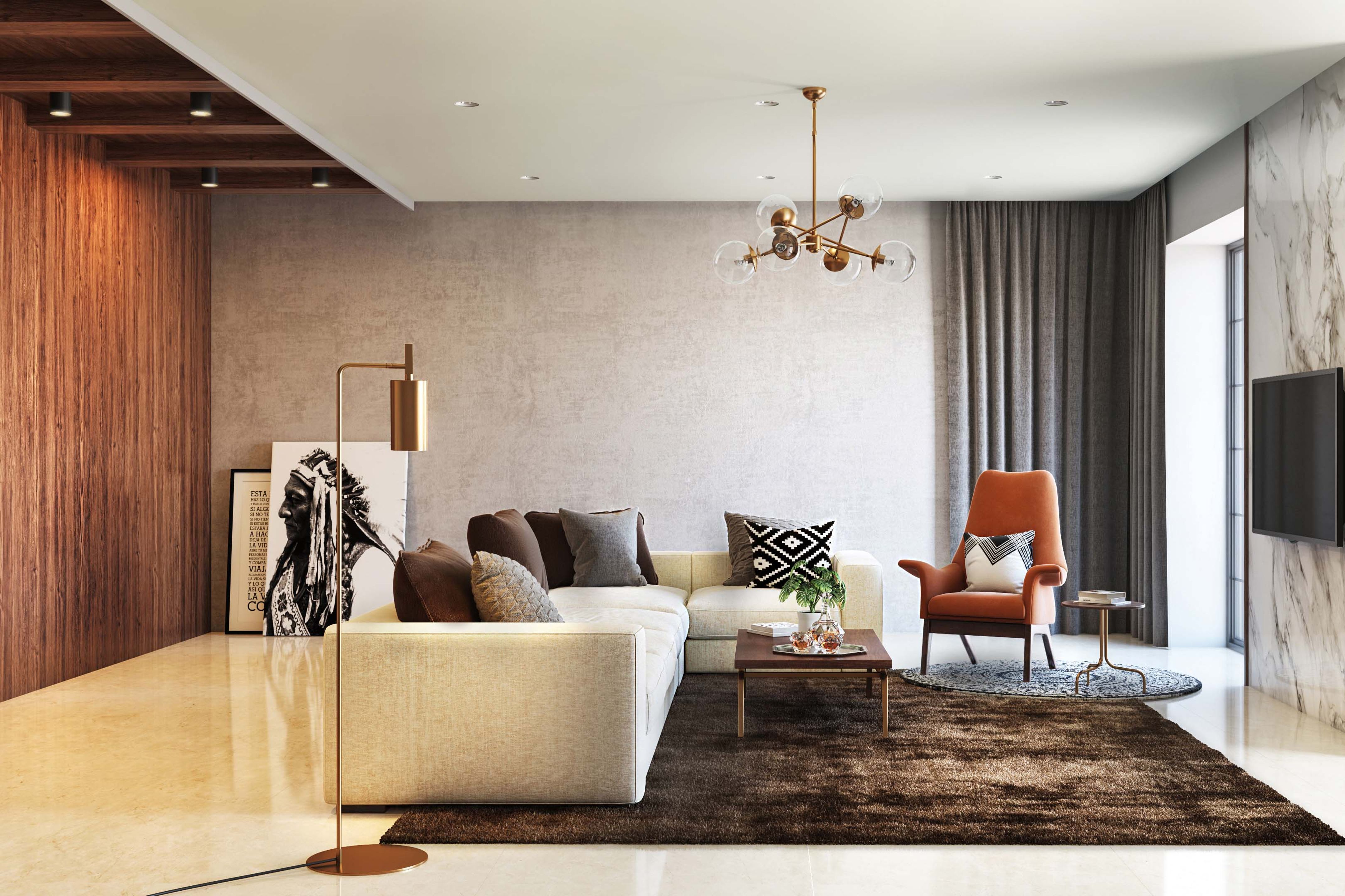 Single-Layered Rectangular Modern False Ceiling Design With Chandelier ...