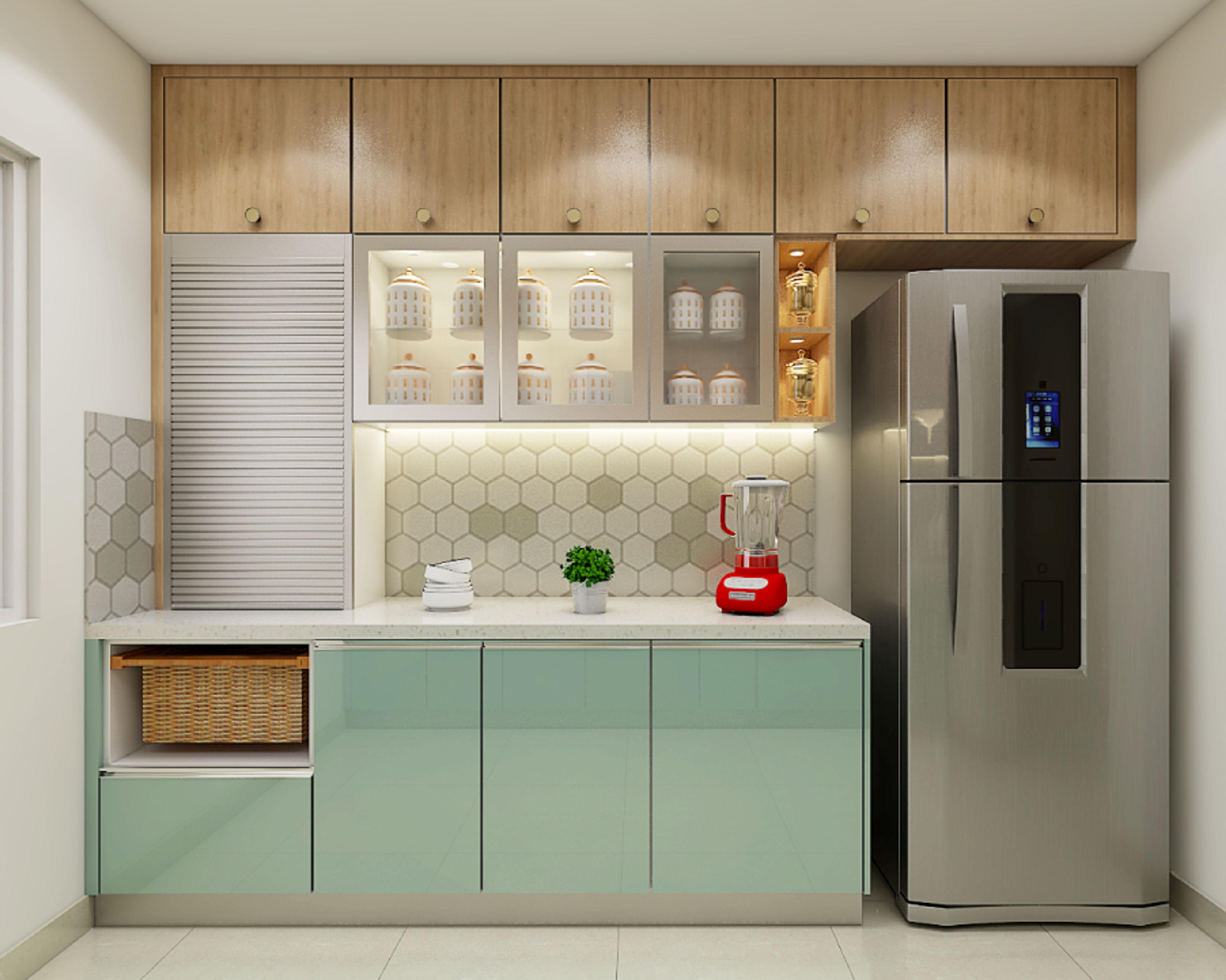 Spacious Kitchen Design With Profile Lighting - 10X8 Ft | Livspace