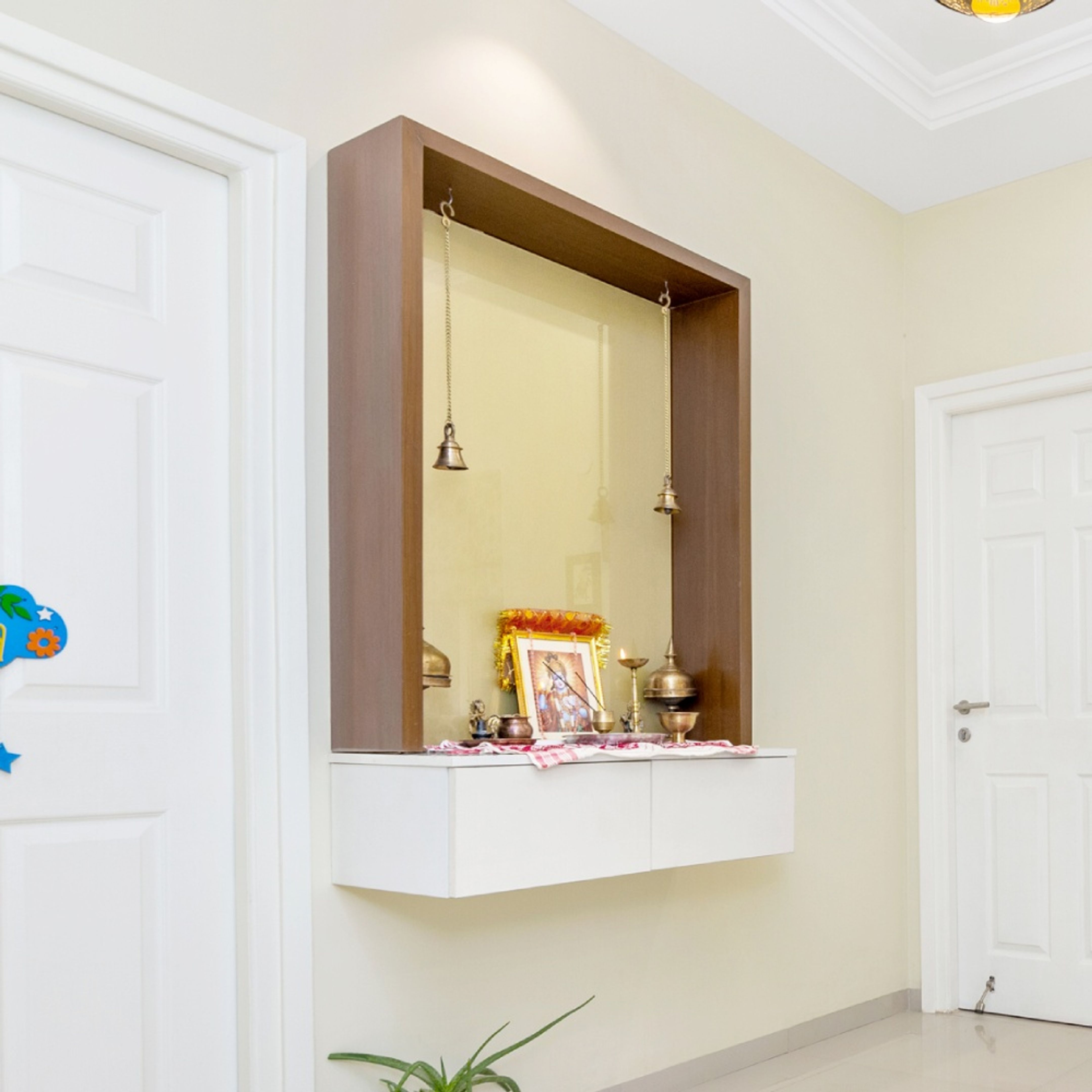 Compact Open White Pooja Room Design - 5X6 Ft | Livspace