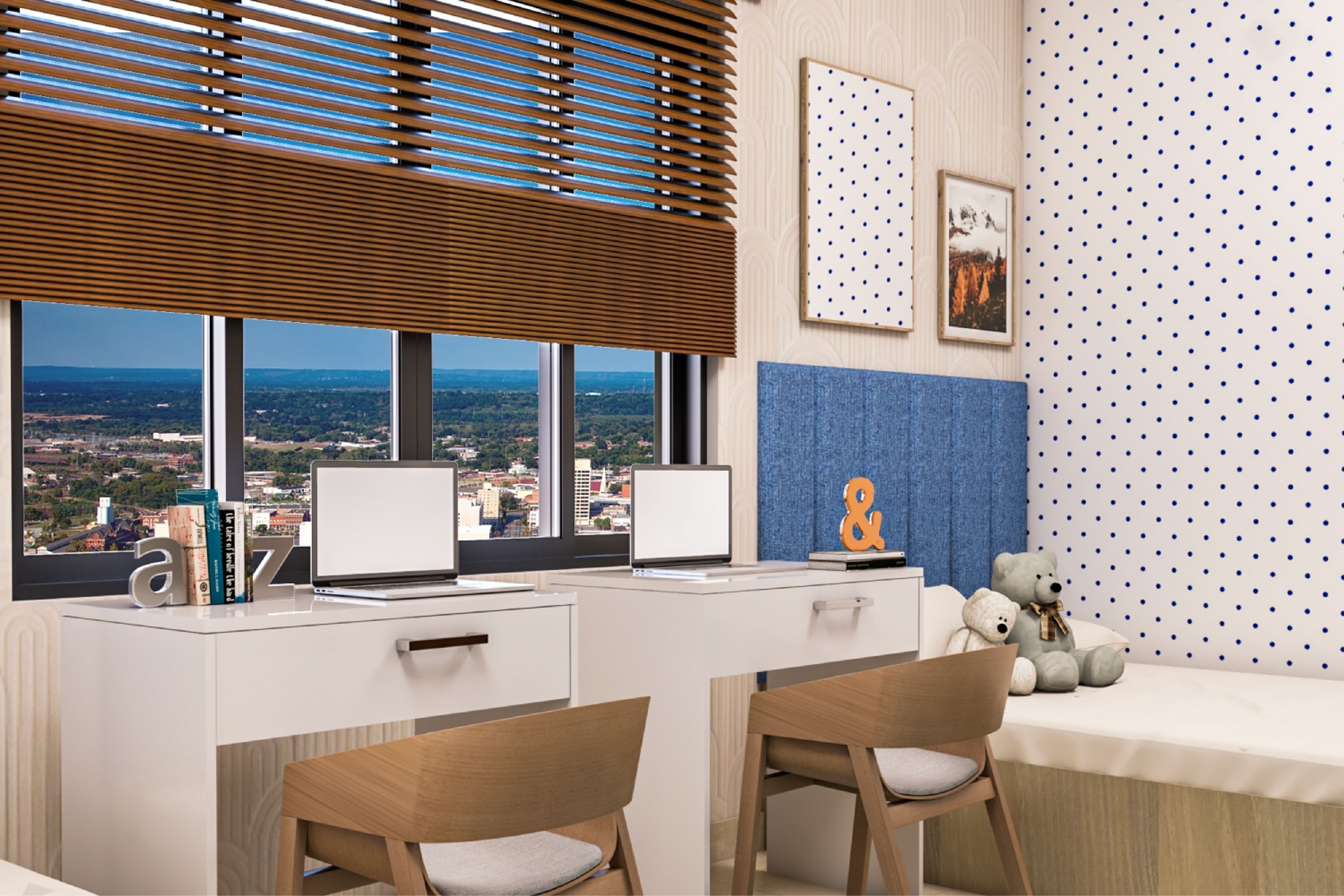 Frosty White Spacious Twin Study Room Design | Livspace