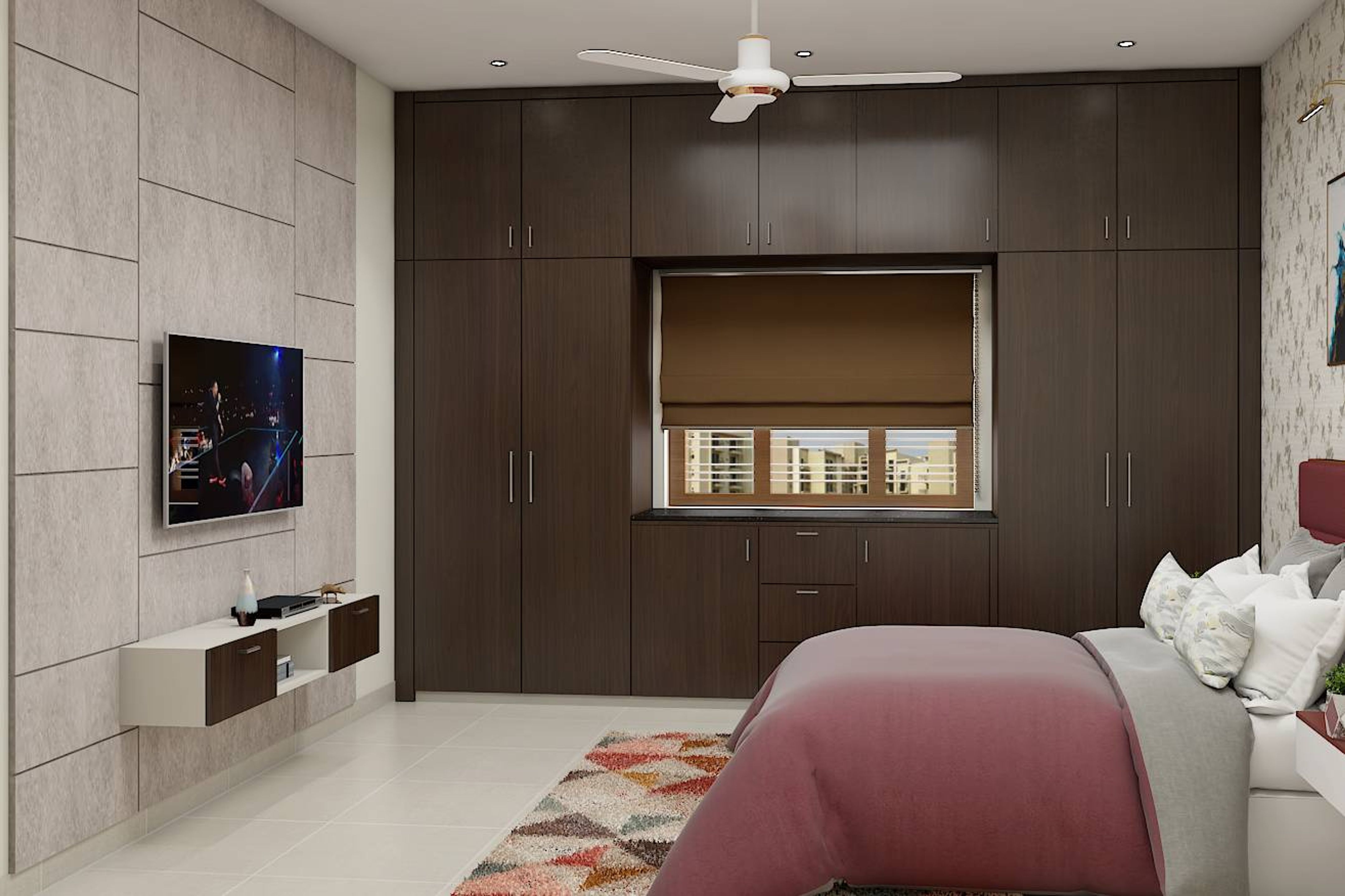 Walnut Brown Wardrobe Design With Drawer Storage | Livspace