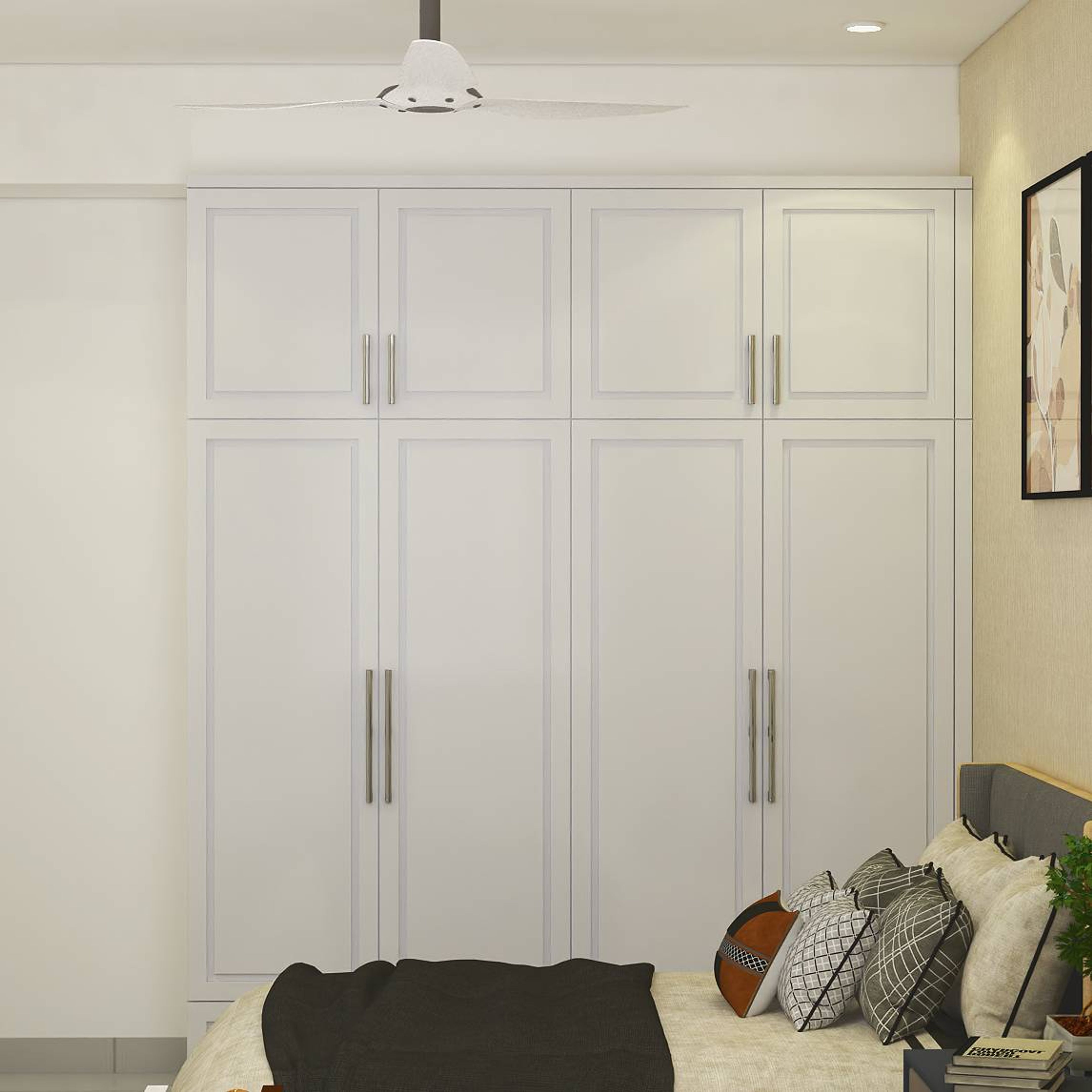 4-Door Off White Wardrobe Design For Bedrooms | Livspace