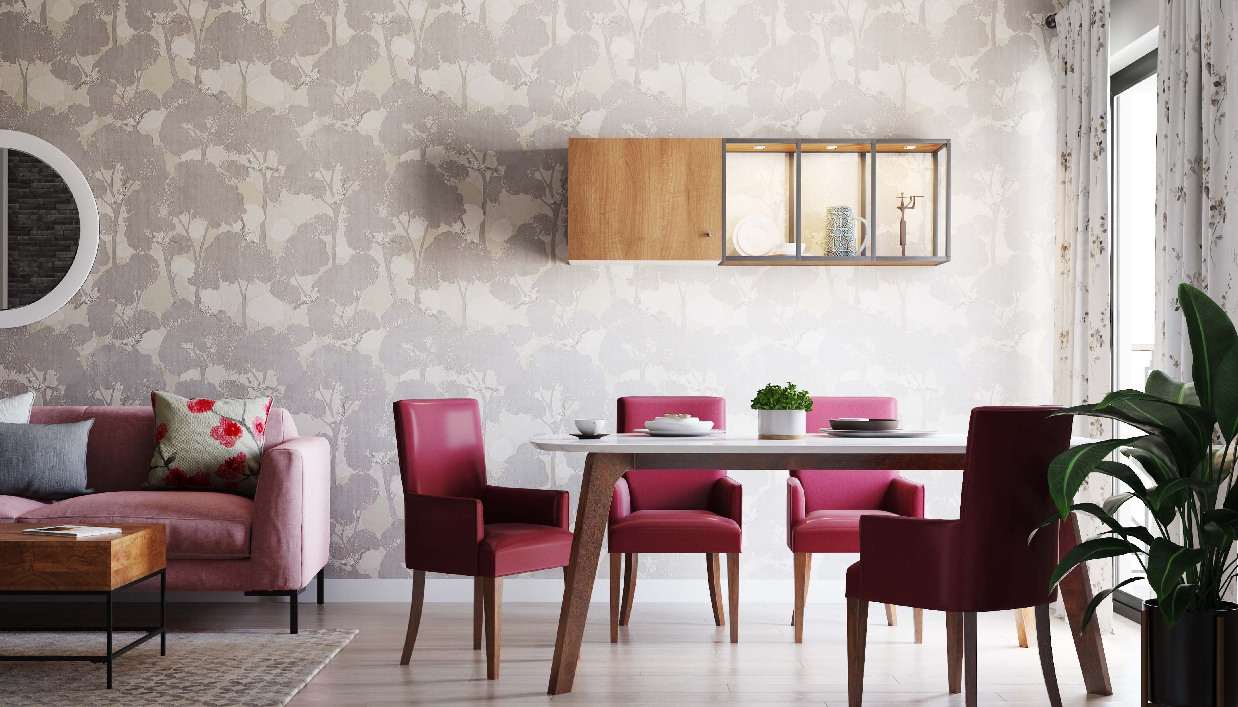 Small Contemporary Dining Room Design with Dining Table and Accent Wall ...